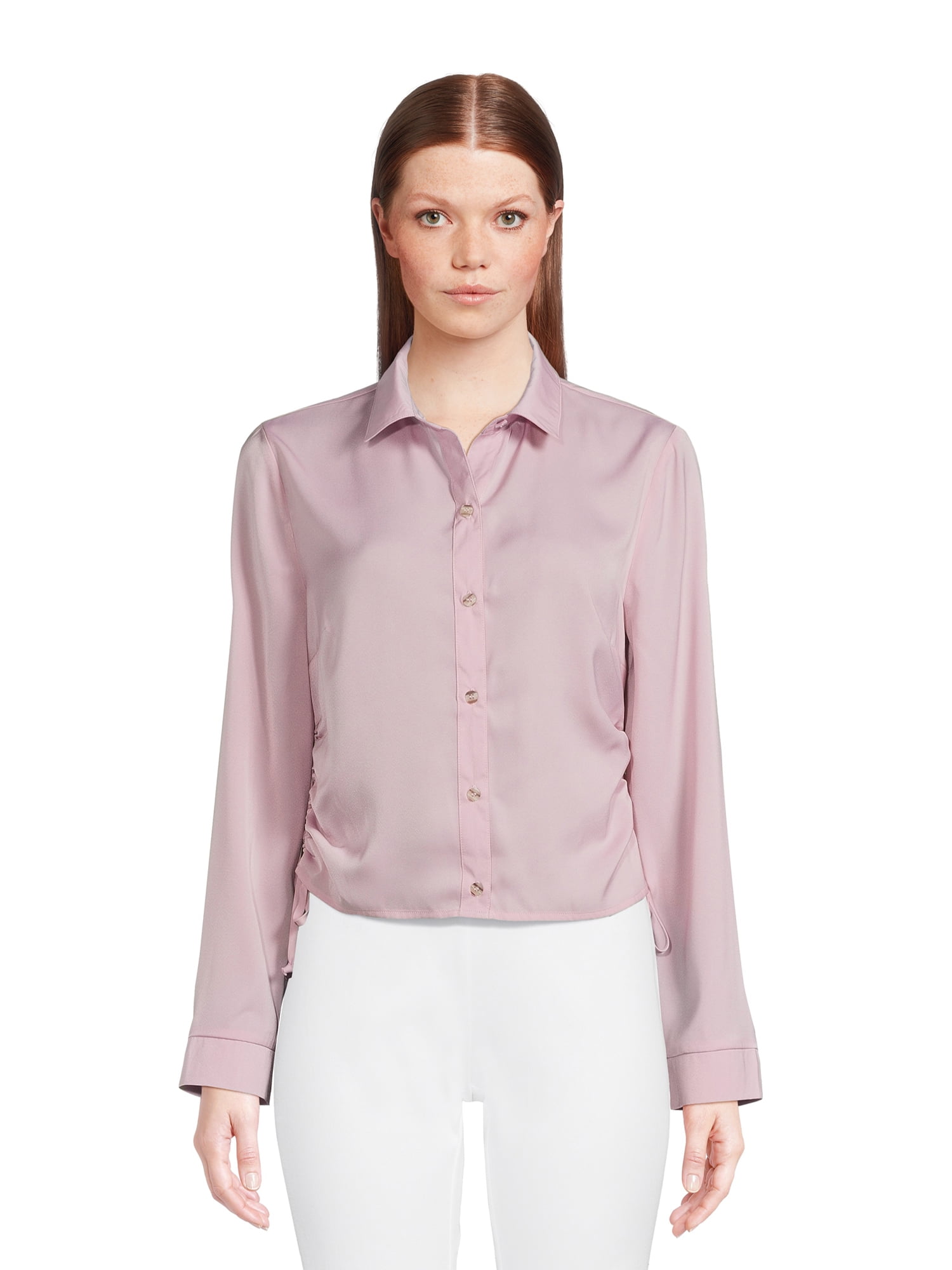 No Boundaries Juniors Cinch Side Satin Shirt - Walmart.com