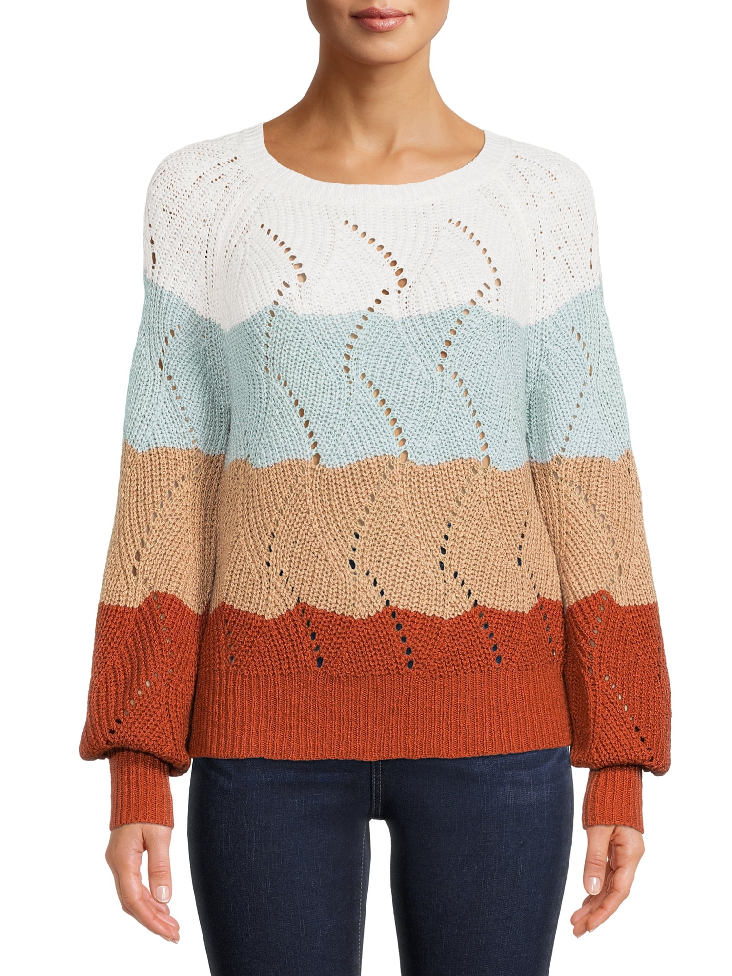 No Boundaries Juniors’ Colorblocked Sweater - Walmart.com