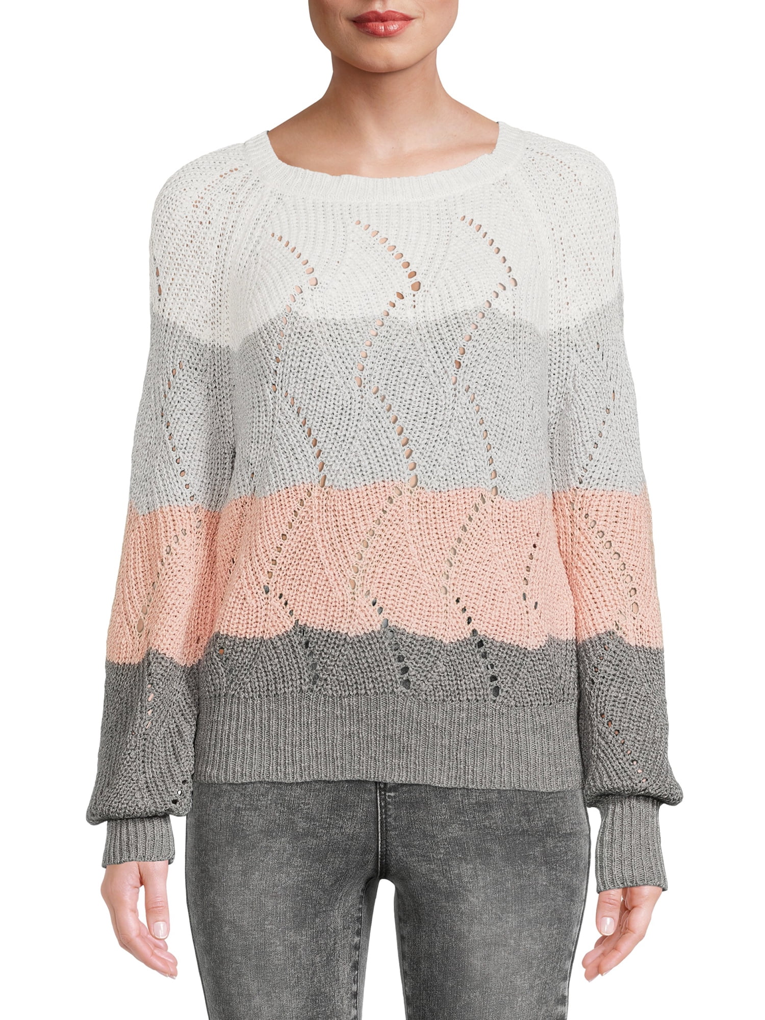 No Boundaries Juniors’ Colorblocked Sweater - Walmart.com