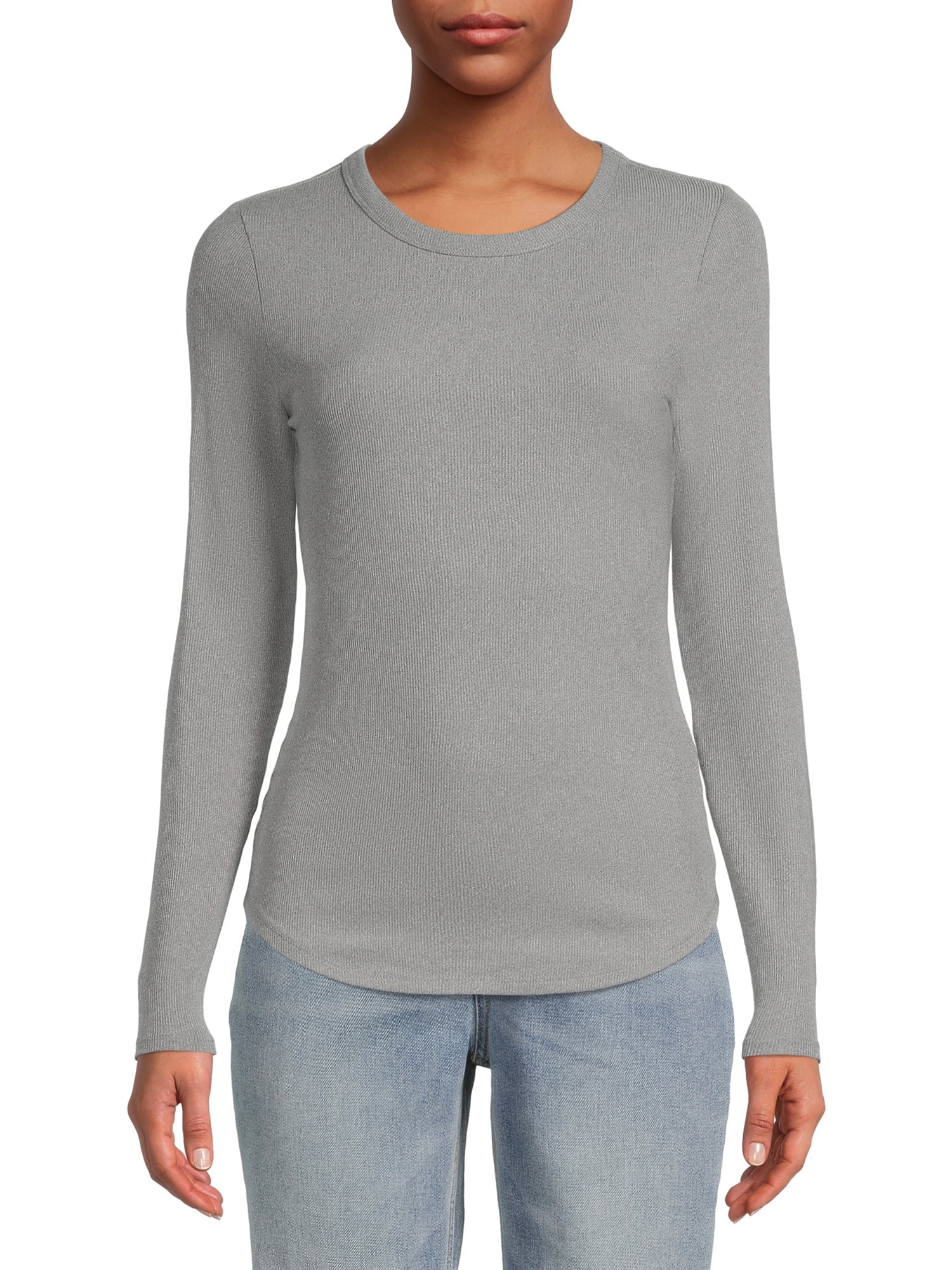 No Boundaries Juniors' Crew Ribbed Long Sleeve Tee - Walmart.com