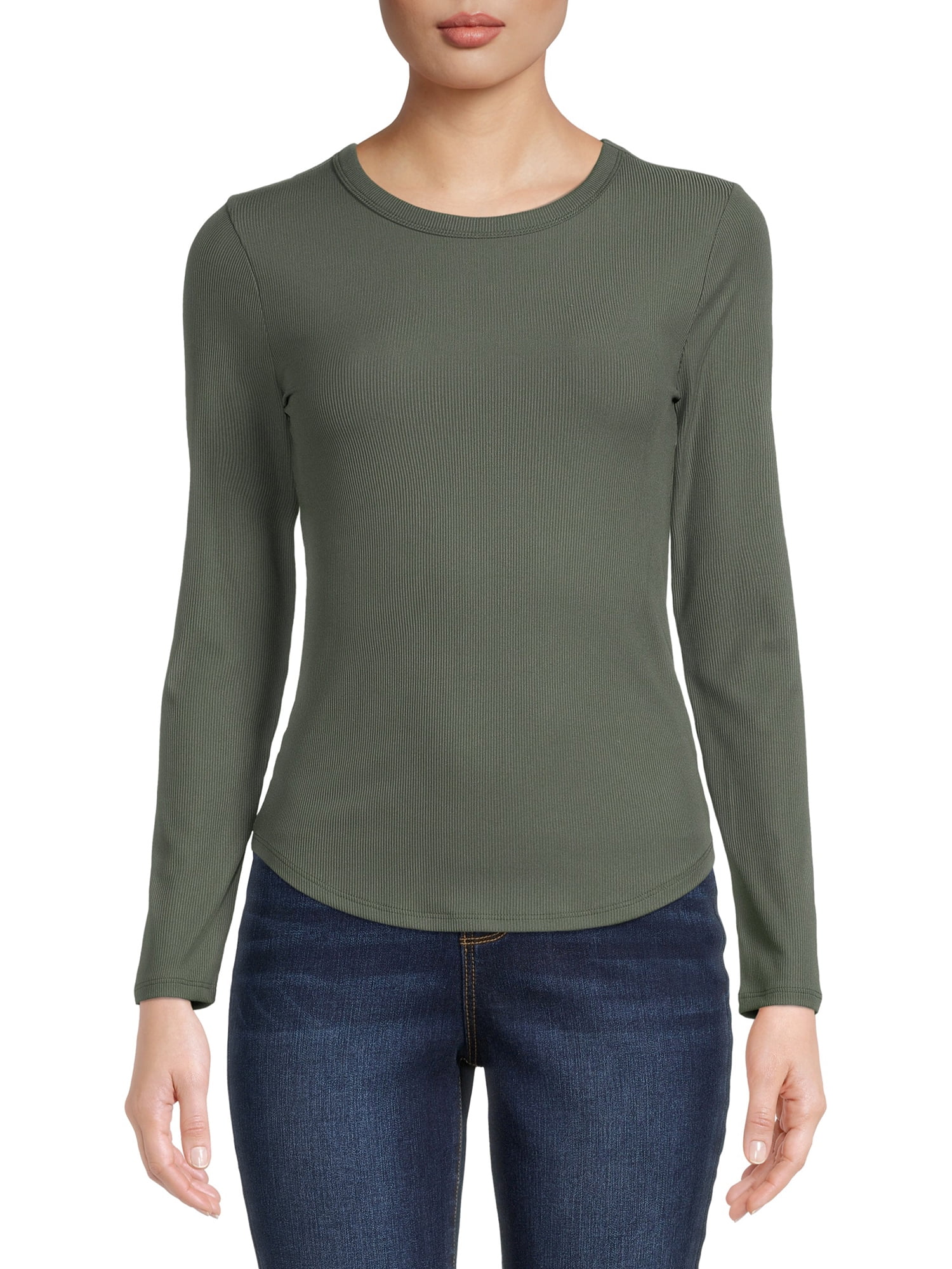 No Boundaries Juniors' Crew Ribbed Long Sleeve Tee - Walmart.com