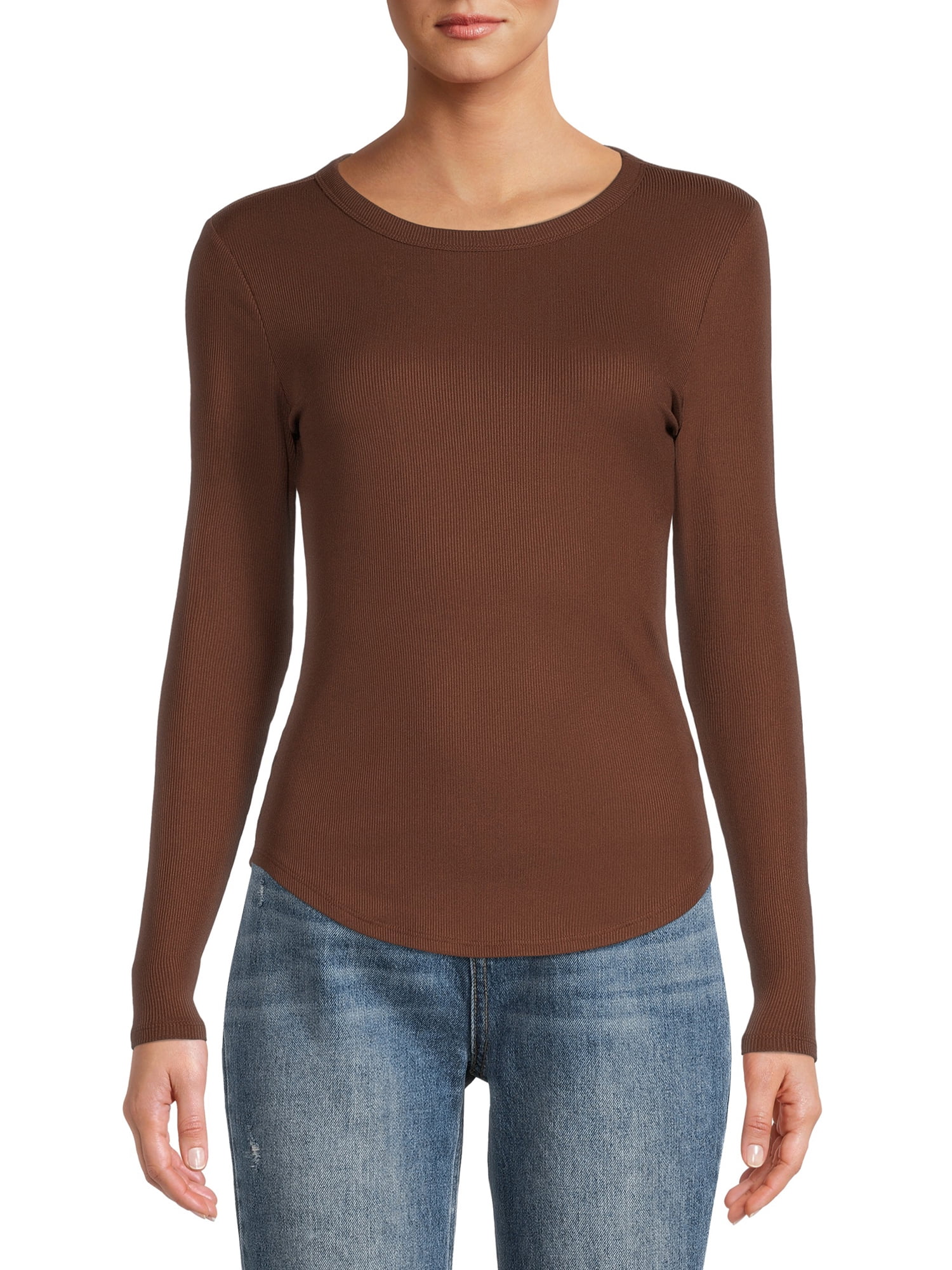 No Boundaries Juniors' Crew Ribbed Long Sleeve Tee - Walmart.com