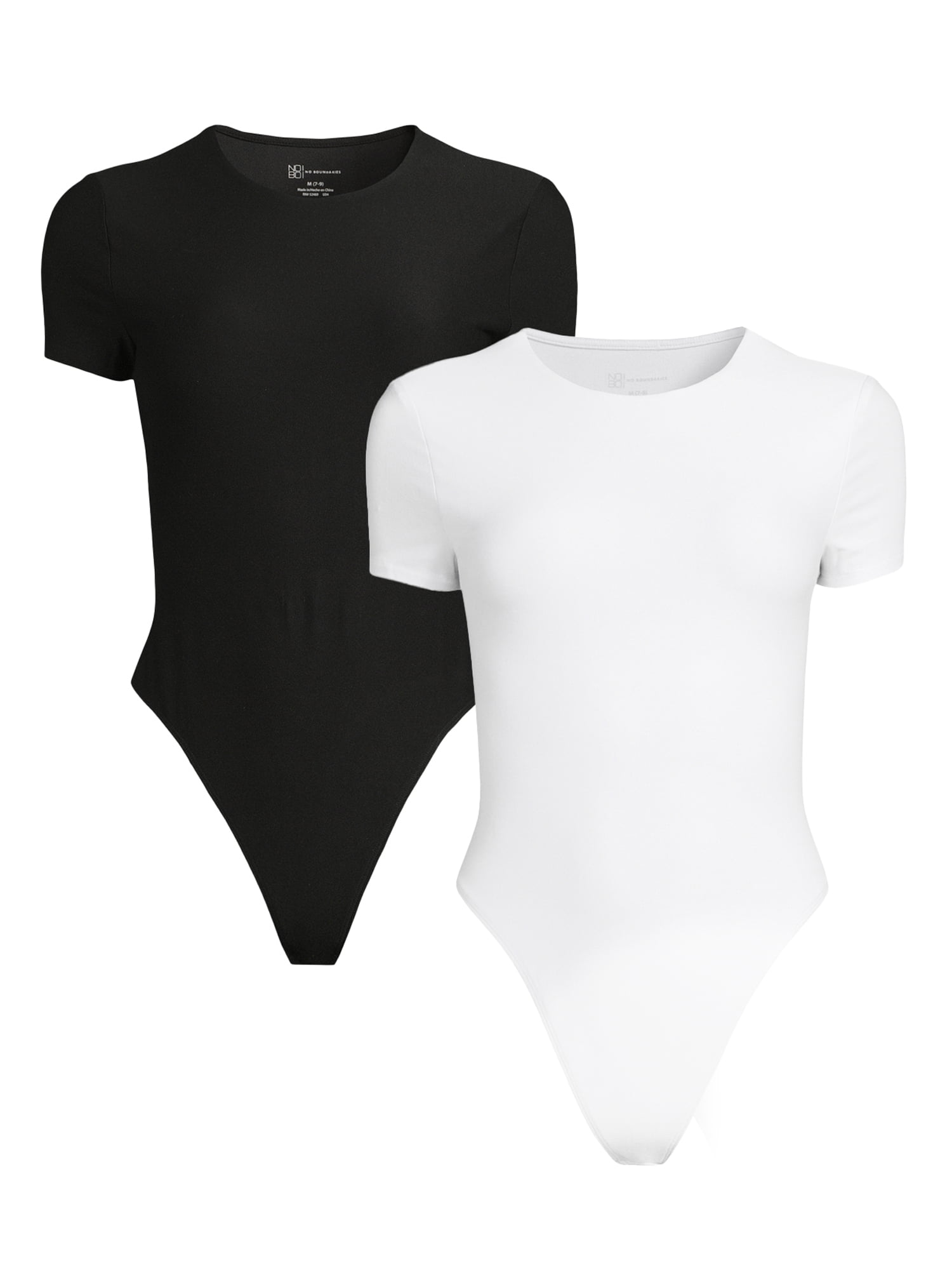 No Boundaries Crewneck Bodysuit, 2 Pack, Women’s and Women’s Plus ...