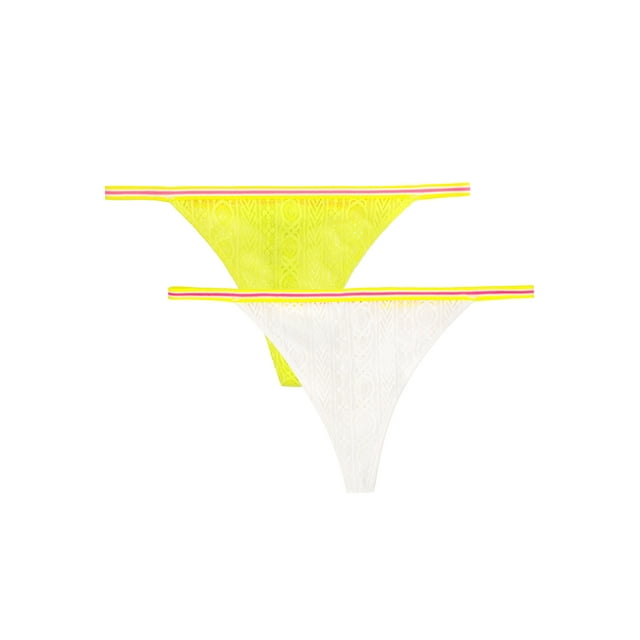 No Boundaries Juniors Crochet Lace String Thong, 2 Pack, Sizes XS to ...