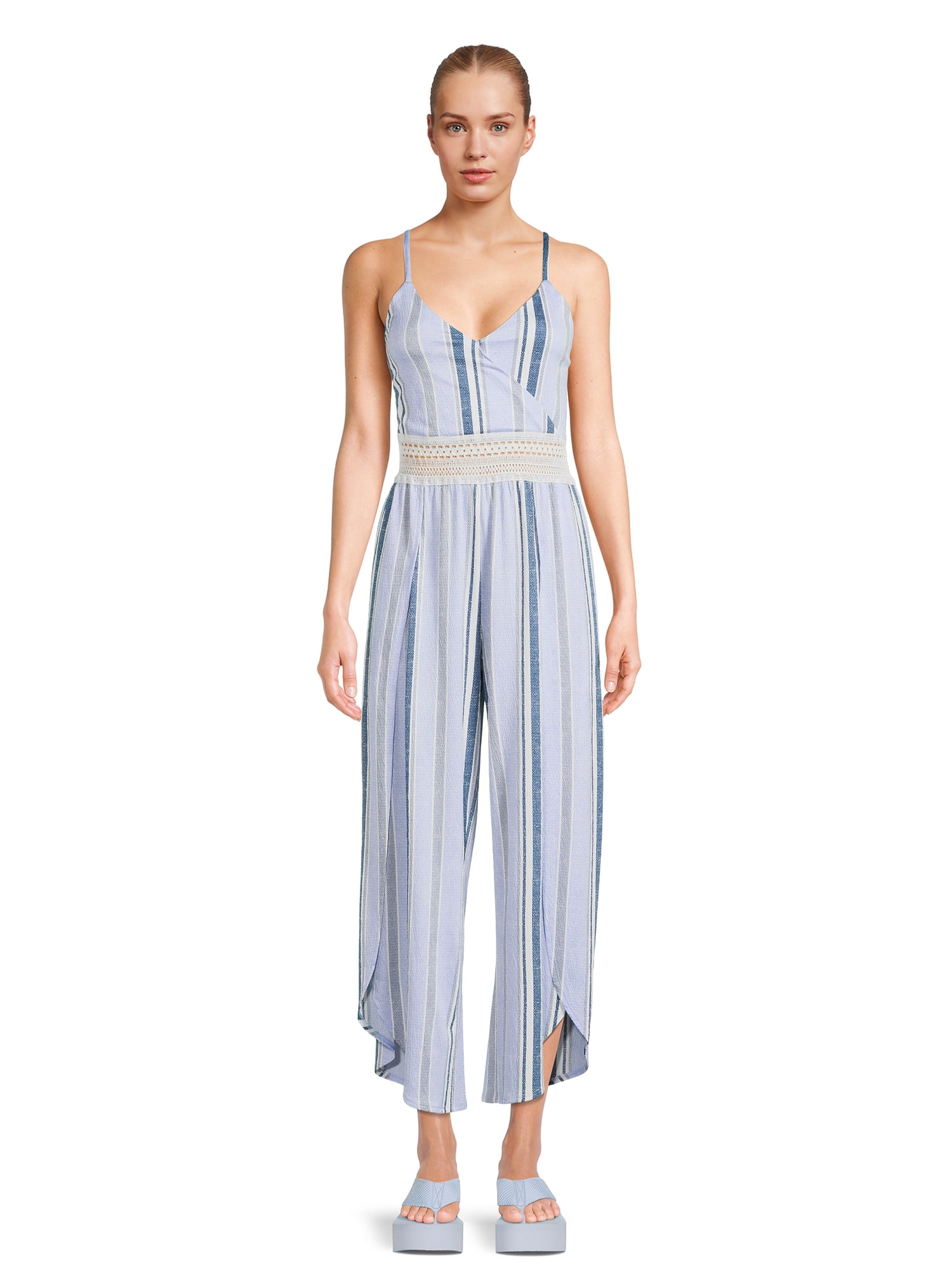 No Boundaries Juniors Crochet Trim Jumpsuit, XS-XXXL, Bold Print, Chic ...