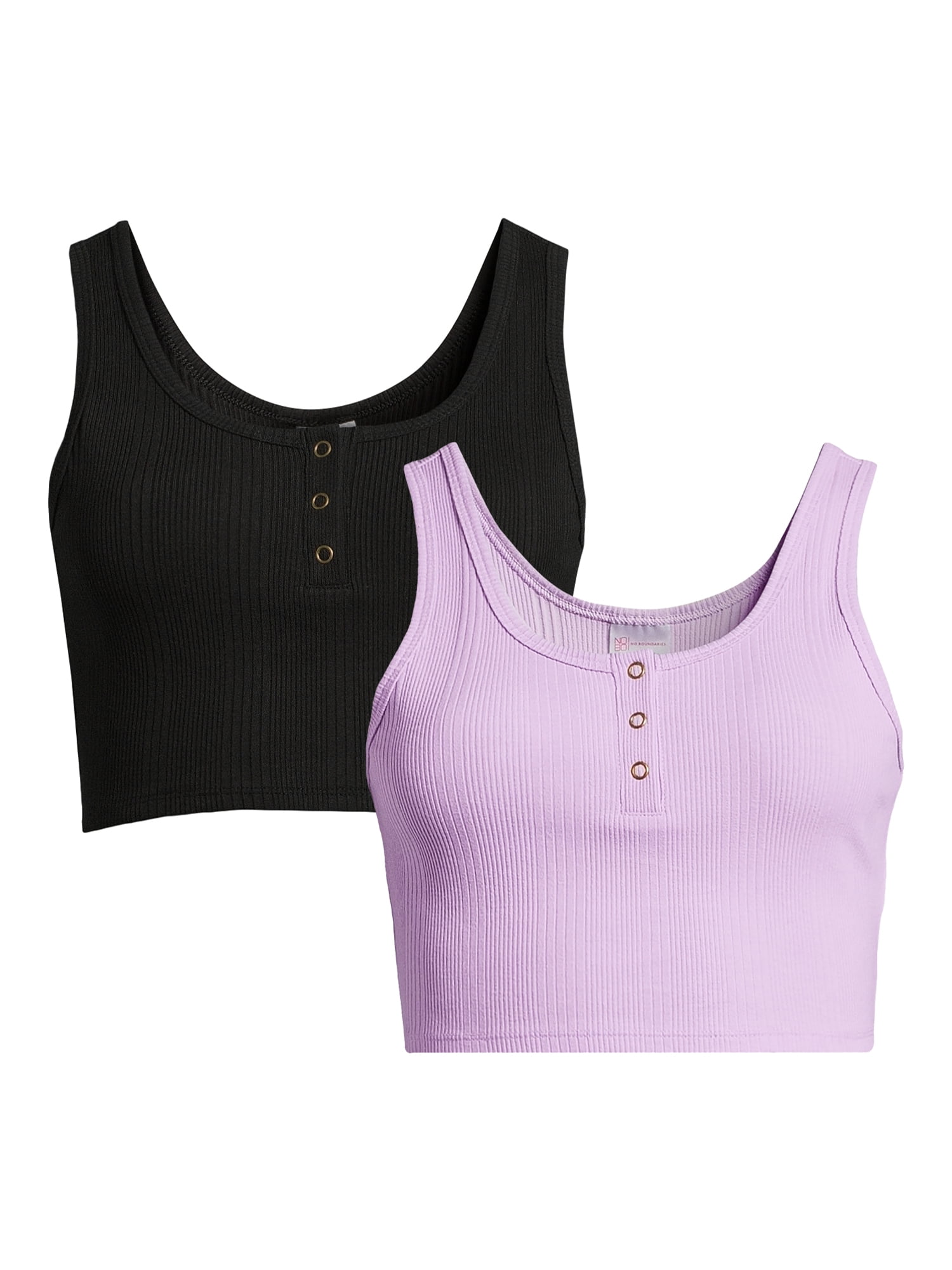 No Boundaries Cropped Henley Tank Top, 2 Pack, Women’s and Women’s Plus ...