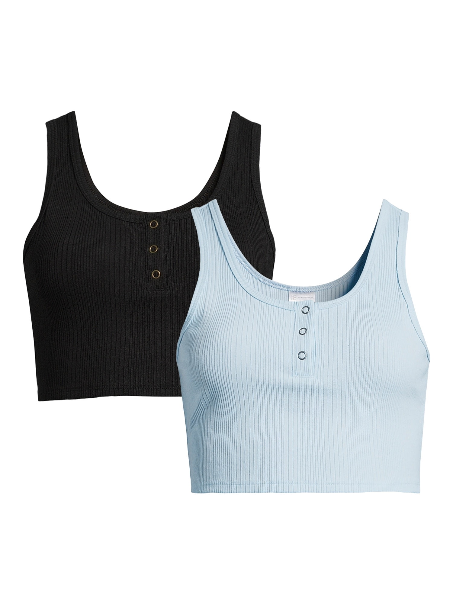 No Boundaries Cropped Henley Tank Top, 2 Pack, Women’s and Women’s Plus ...