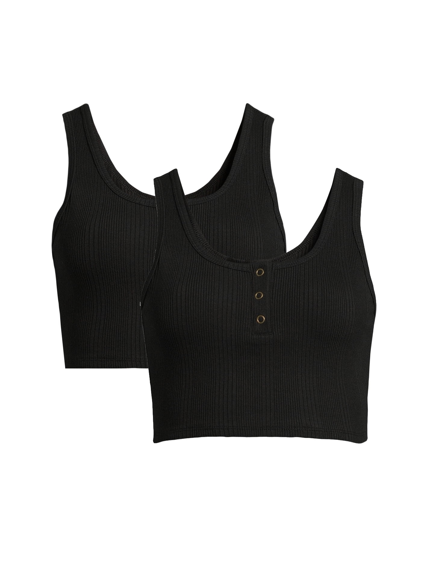 No Boundaries Cropped Henley Tank Top, 2 Pack, Women’s and Women’s Plus ...