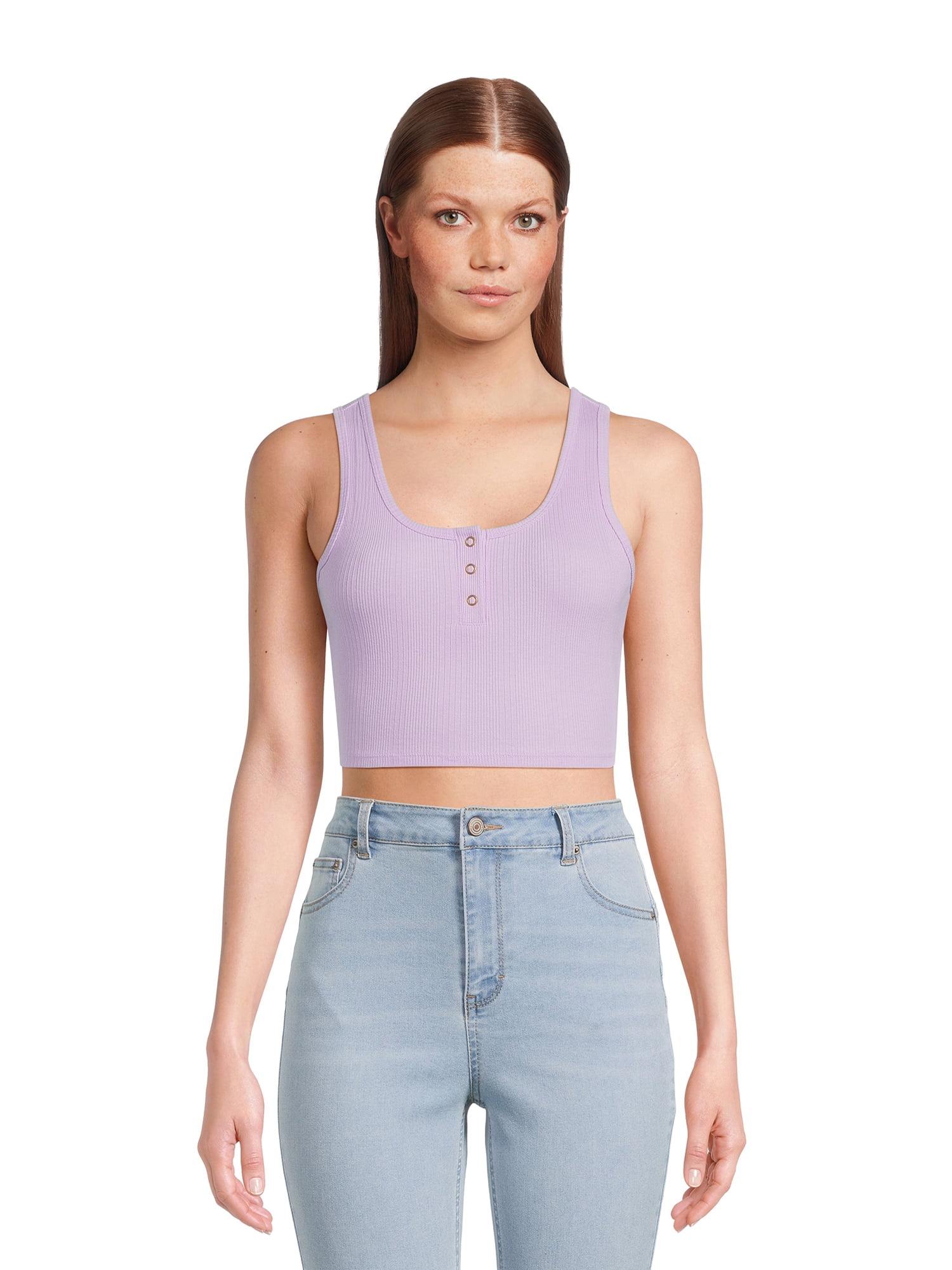No Boundaries Crop Henley Tank Top, Women's and Women's Plus - Walmart.com