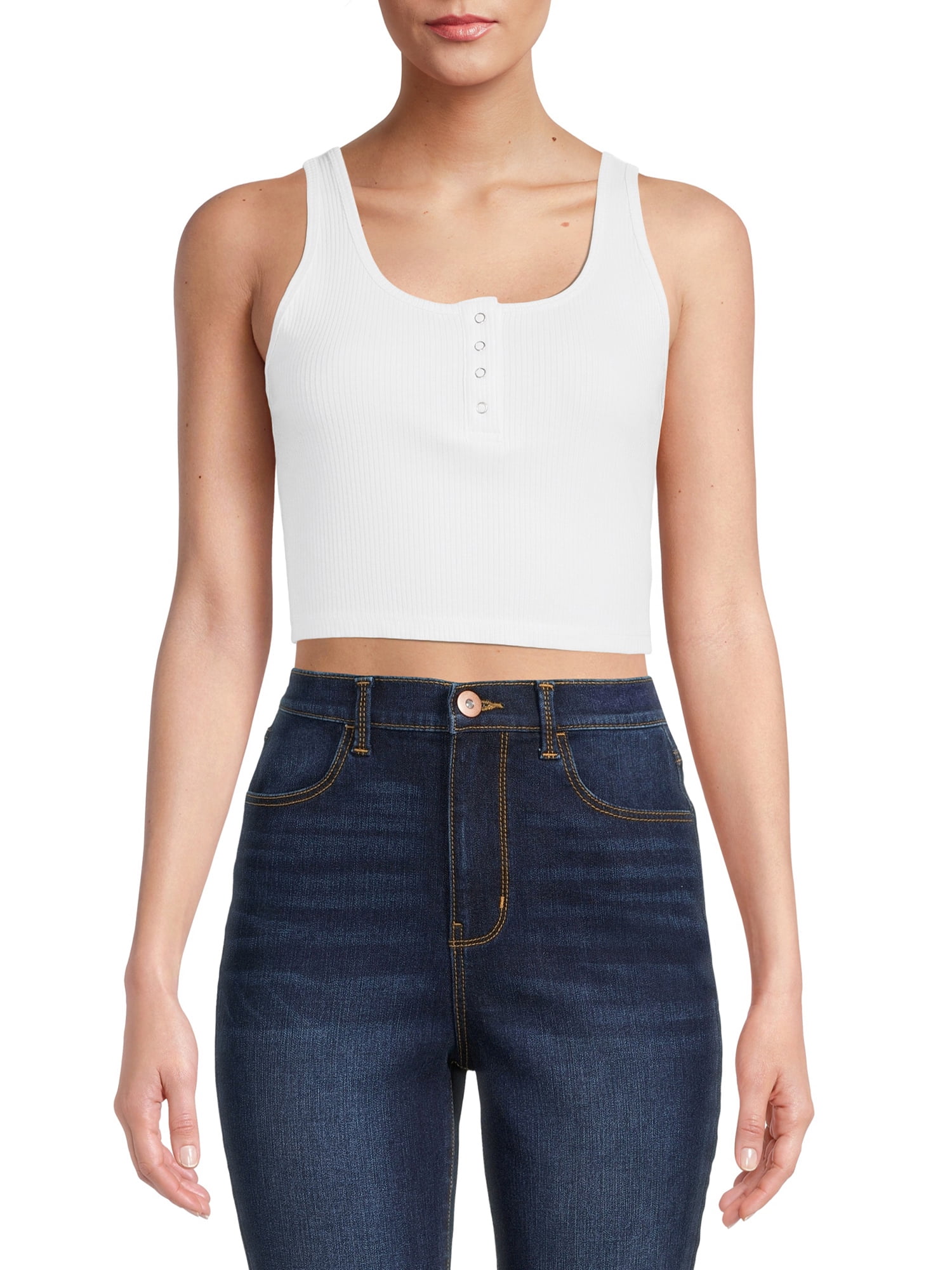 No Boundaries Juniors' Cropped Henley Tank Top - Walmart.com