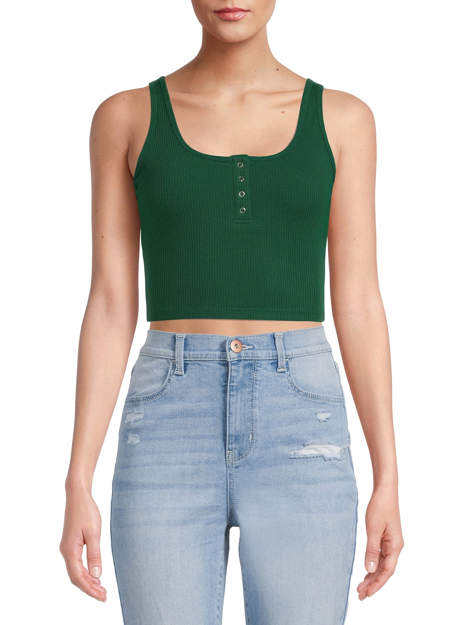 No Boundaries Juniors' Cropped Henley Tank Top - Walmart.com