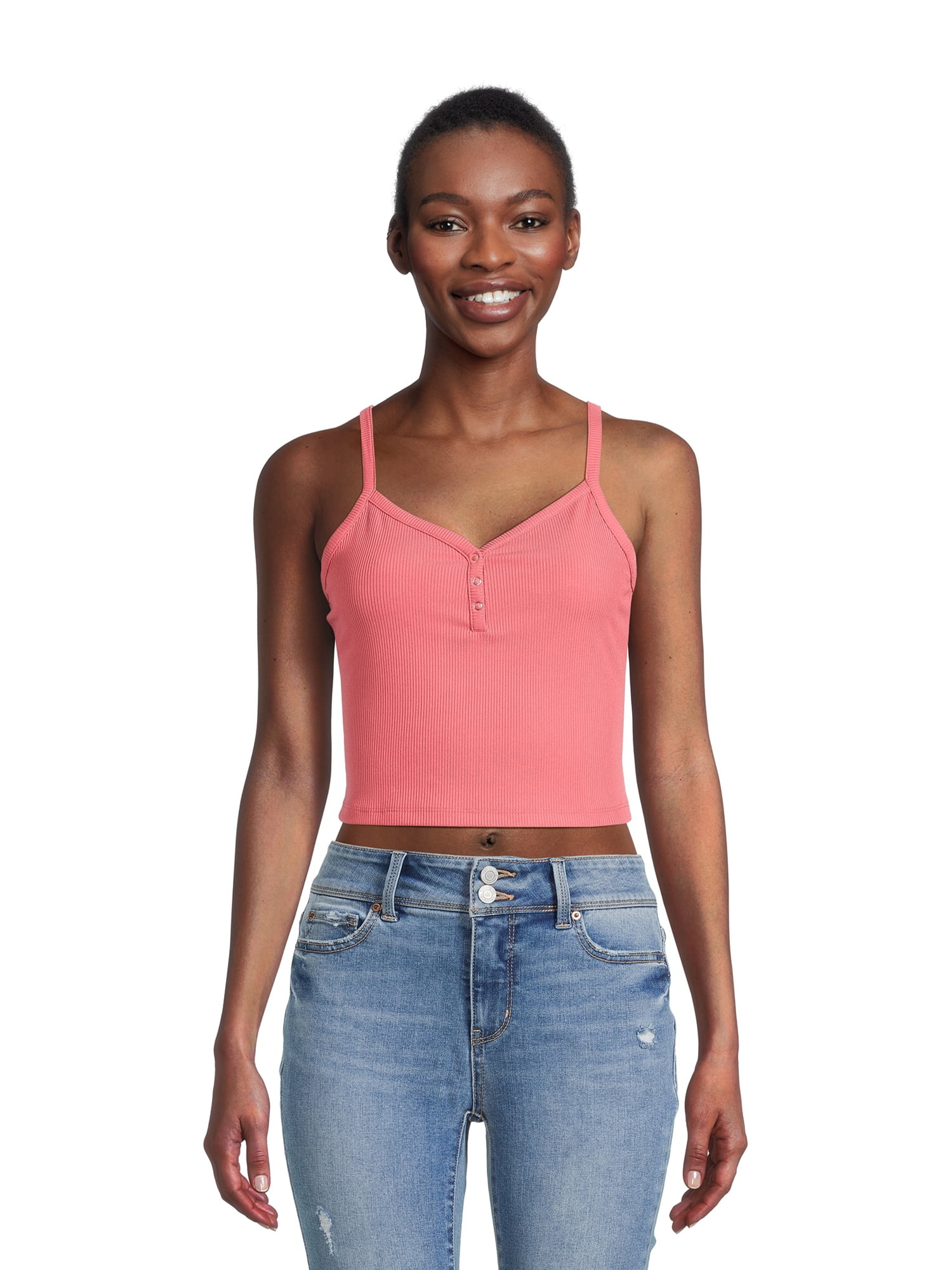 No Boundaries Juniors Cropped Jersey Henley Cami Tank Top - Walmart.com