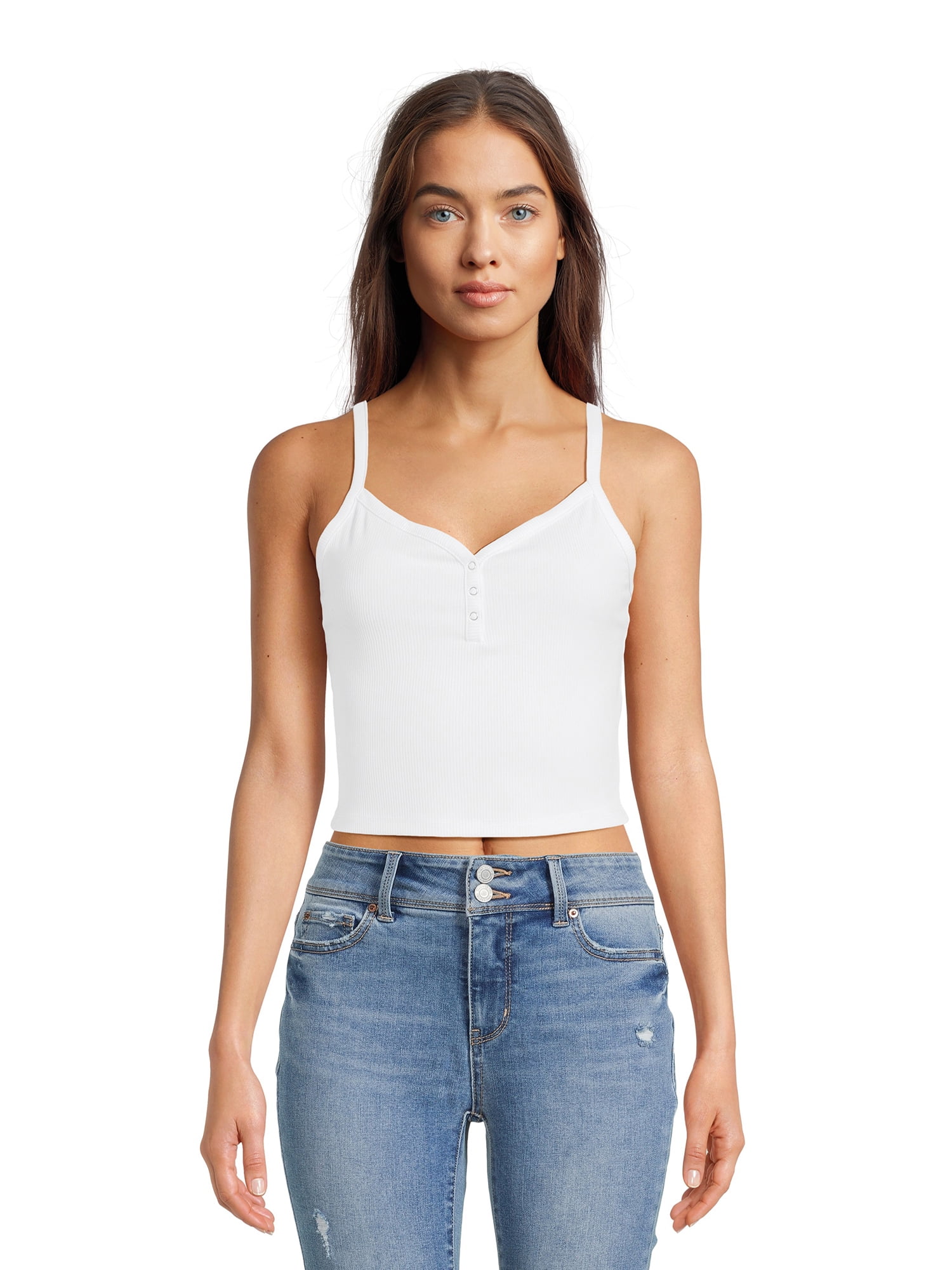 No Boundaries Juniors Cropped Jersey Henley Cami Tank Top - Walmart.com