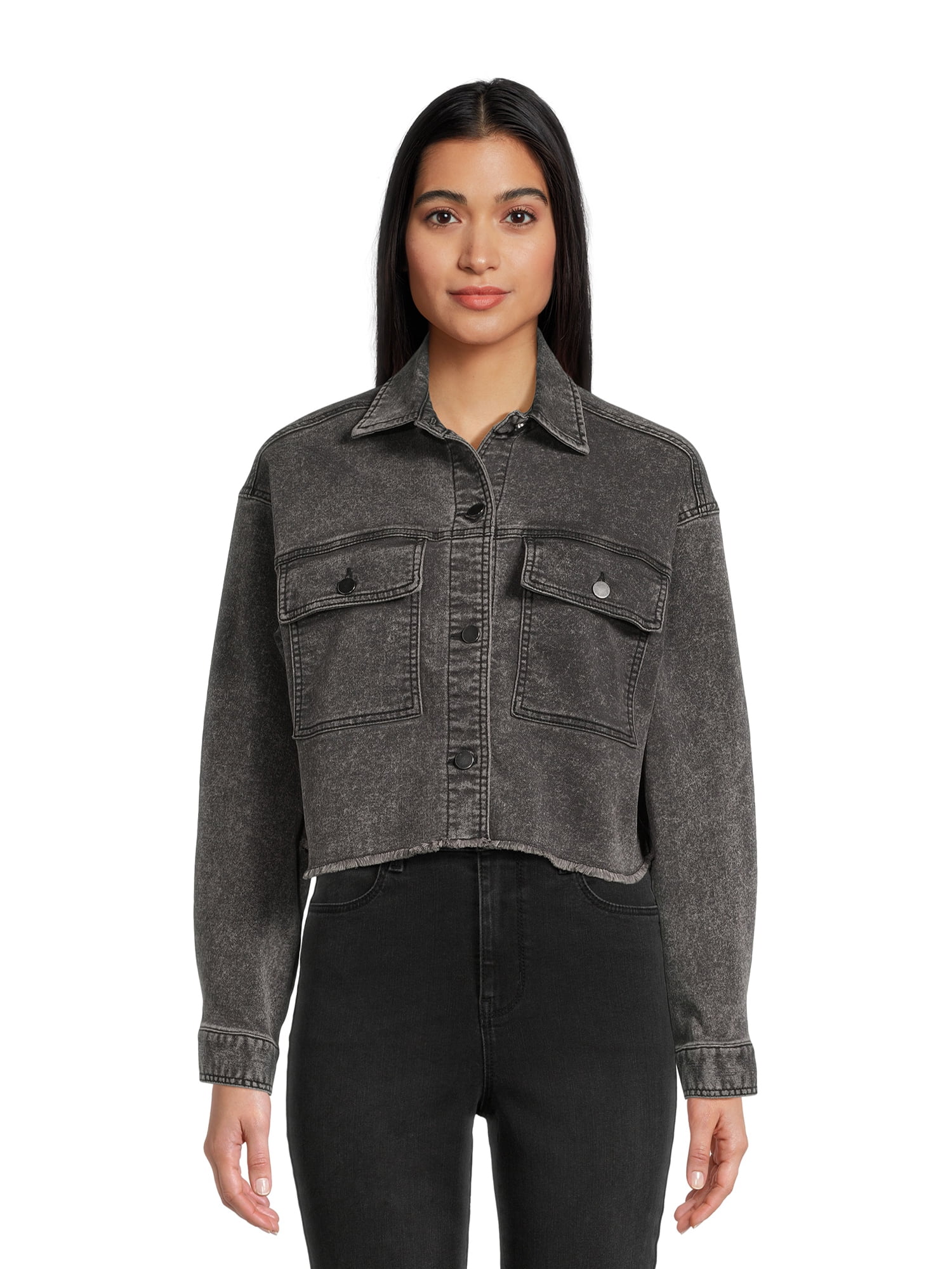 No Boundaries Juniors’ Cropped Shacket, Sizes XS-XXXL - Walmart.com