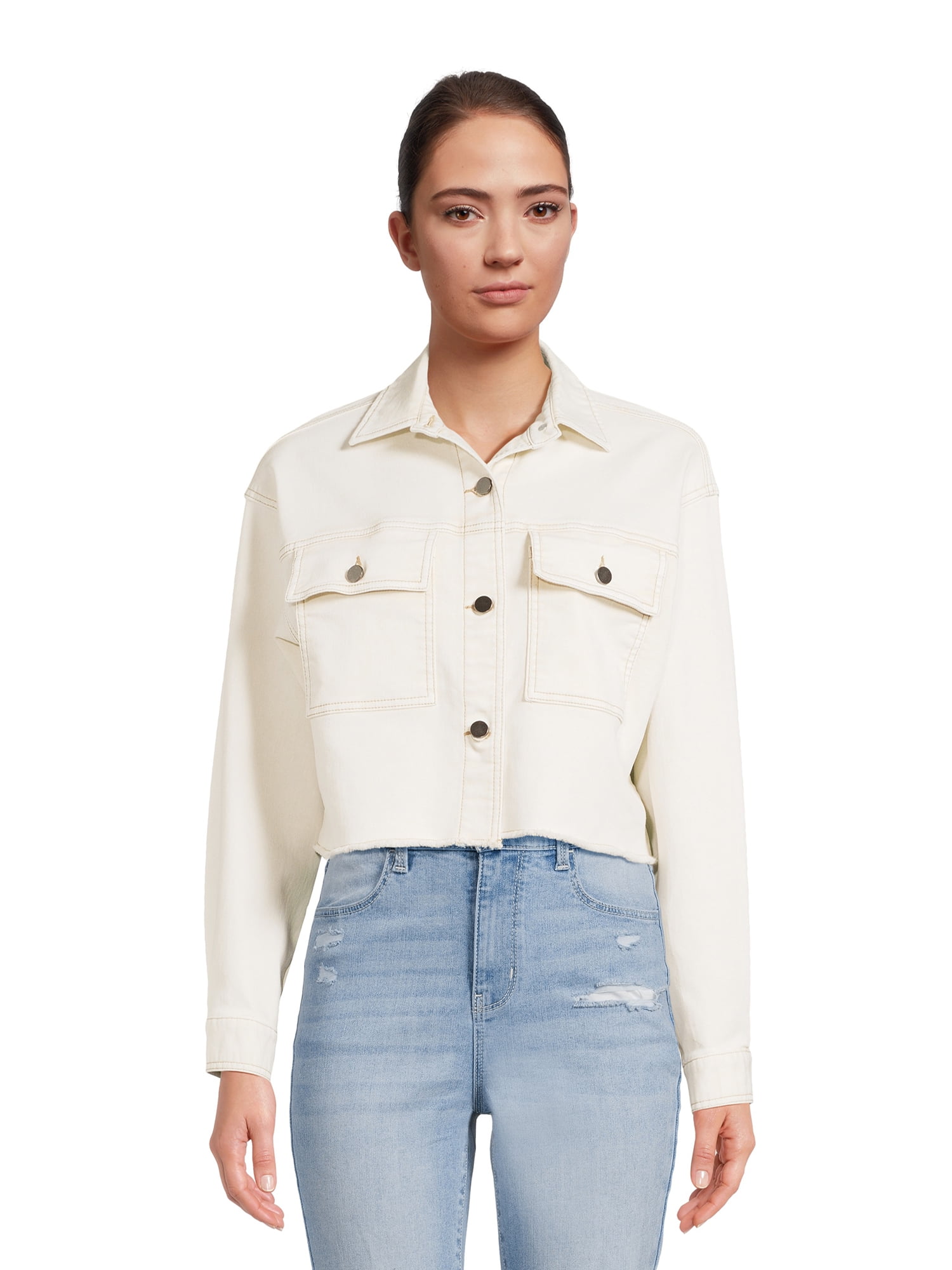 No Boundaries Juniors’ Cropped Shacket, Sizes XS-XXXL - Walmart.com