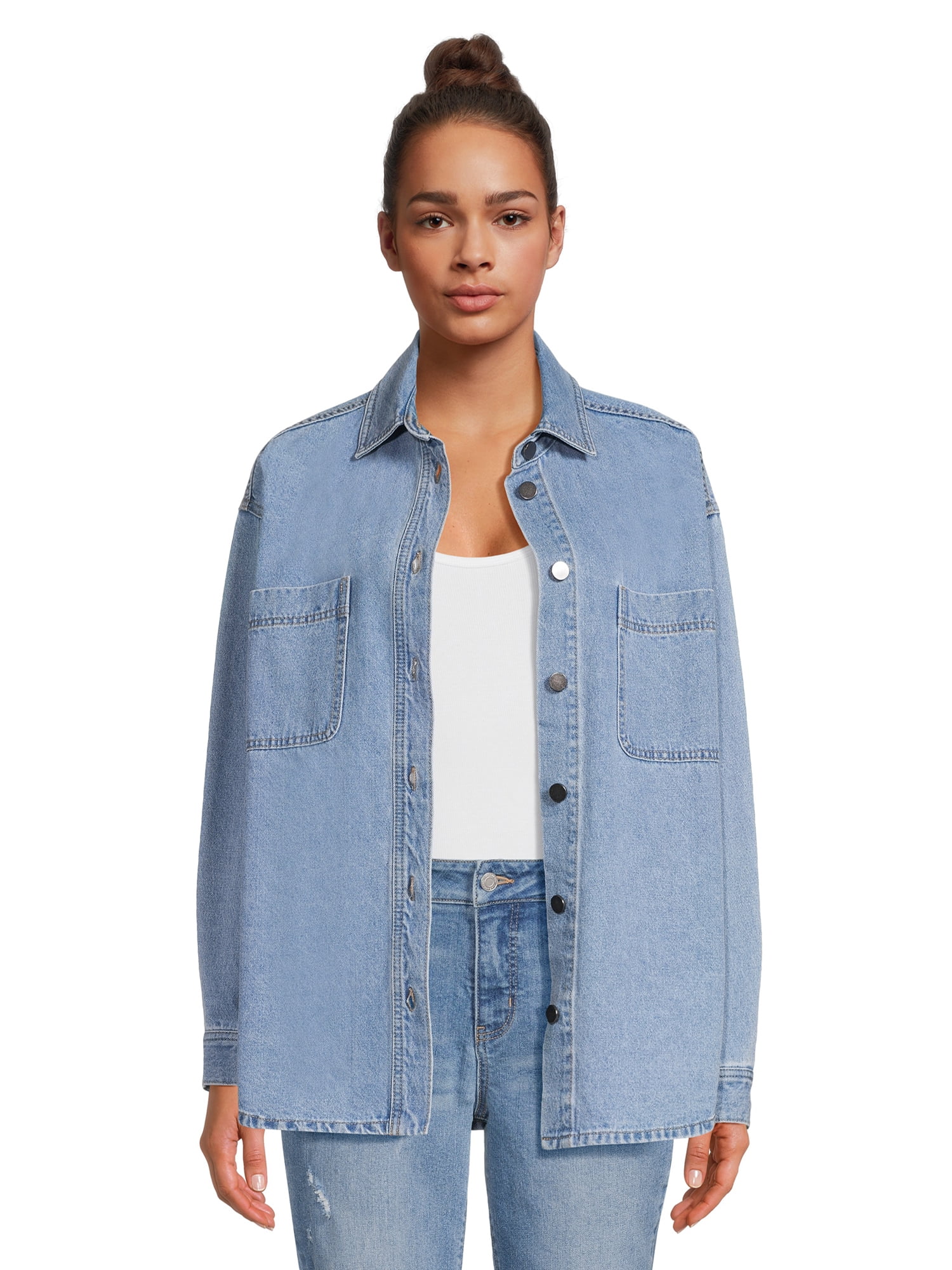 No Boundaries Juniors’ Denim Shacket - Walmart.com