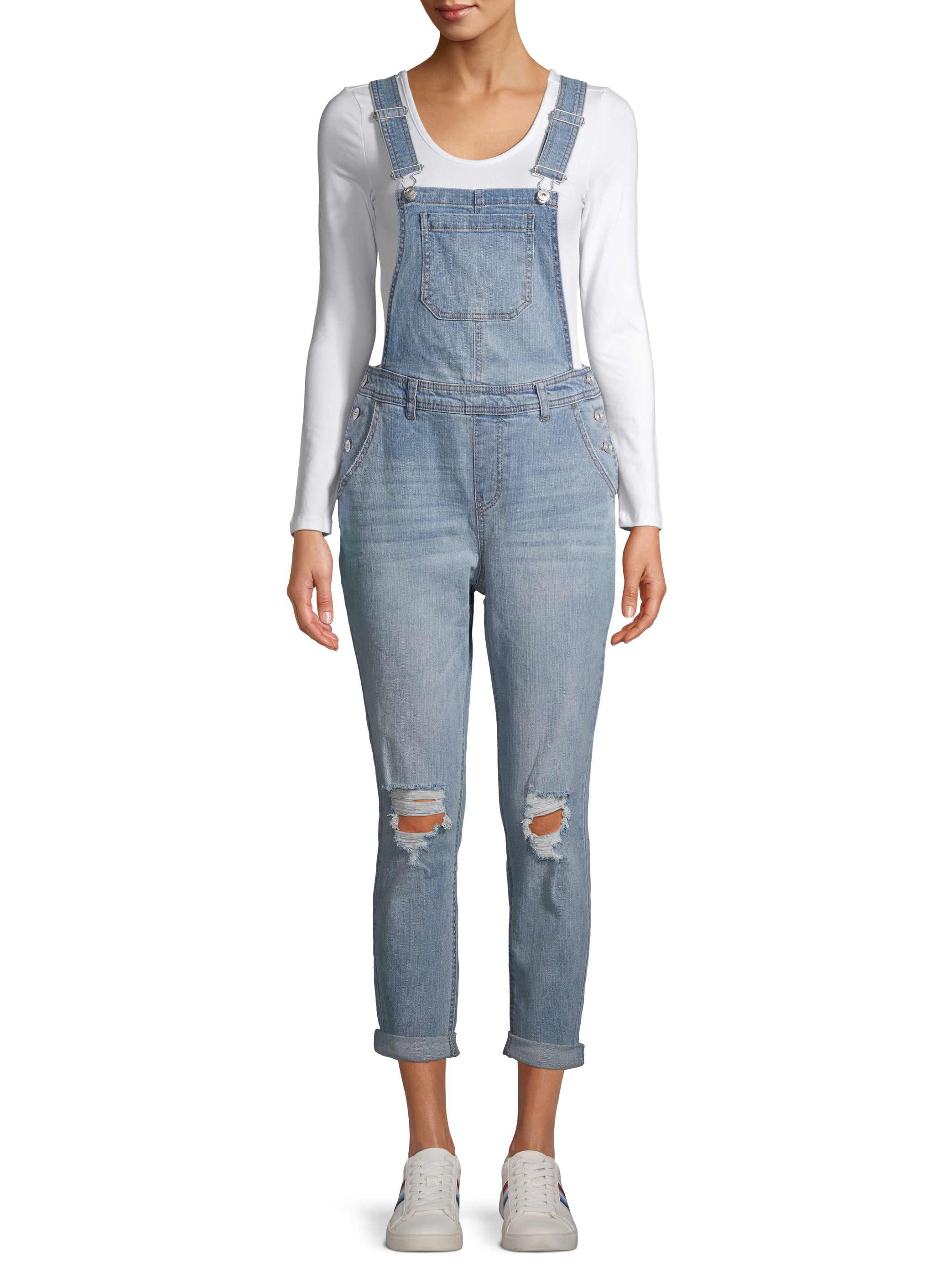 No Boundaries Juniors' Destructed Overalls - Walmart.com