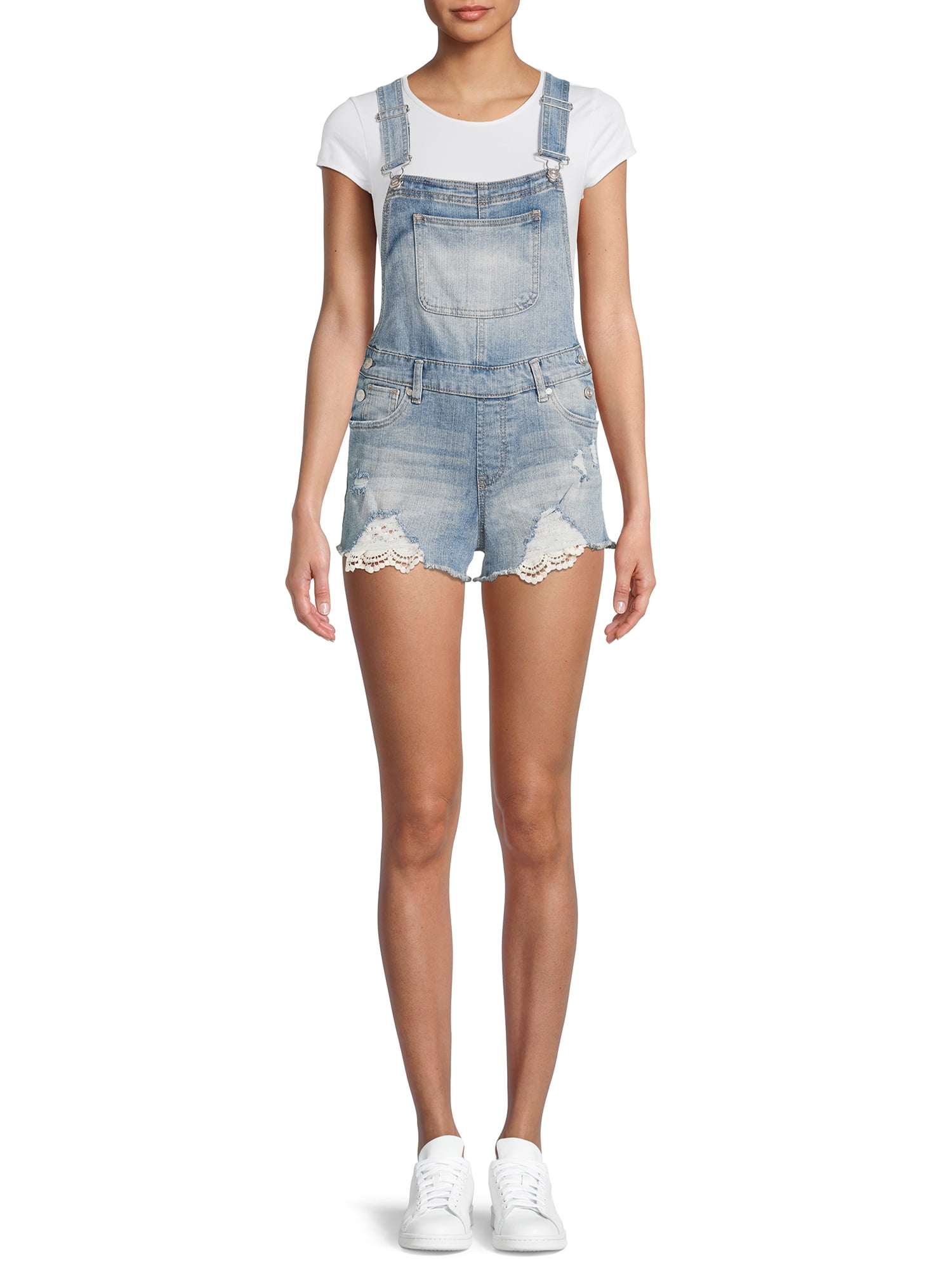 No Boundaries Juniors' Destructed Shortalls - Walmart.com