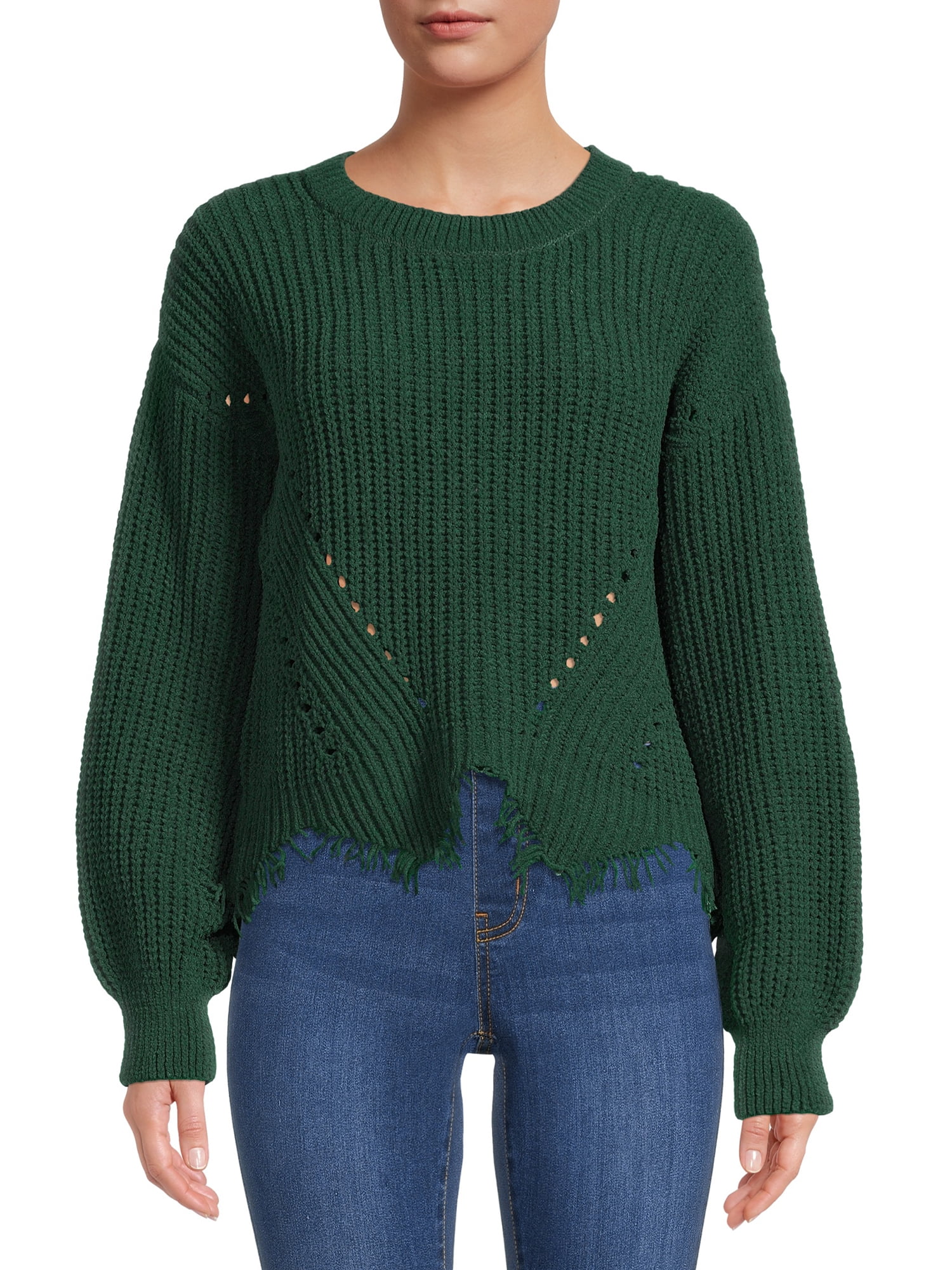 No Boundaries Juniors' Distressed Chenille Pullover Top - Walmart.com