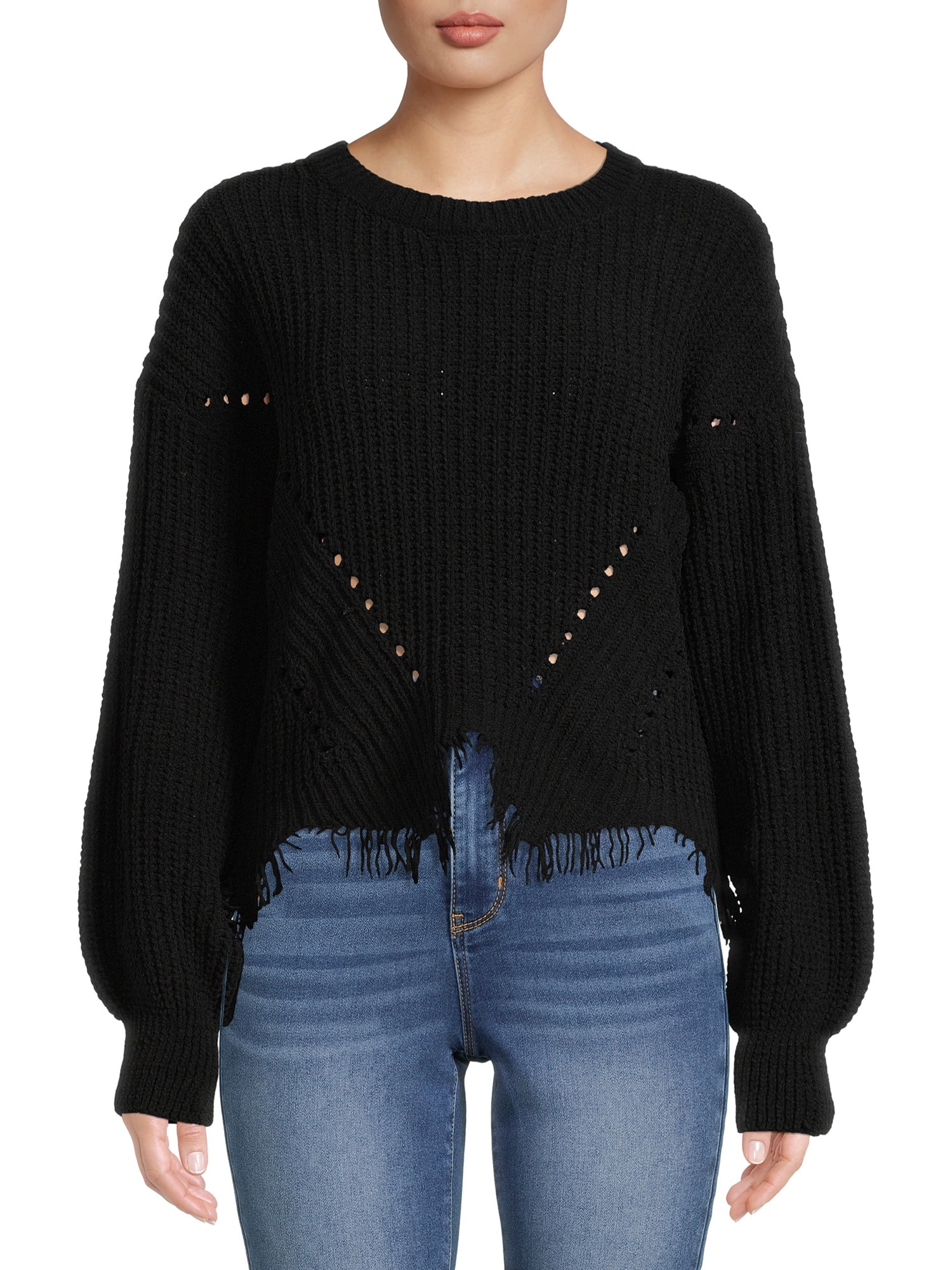 No Boundaries Juniors' Distressed Chenille Pullover Top - Walmart.com