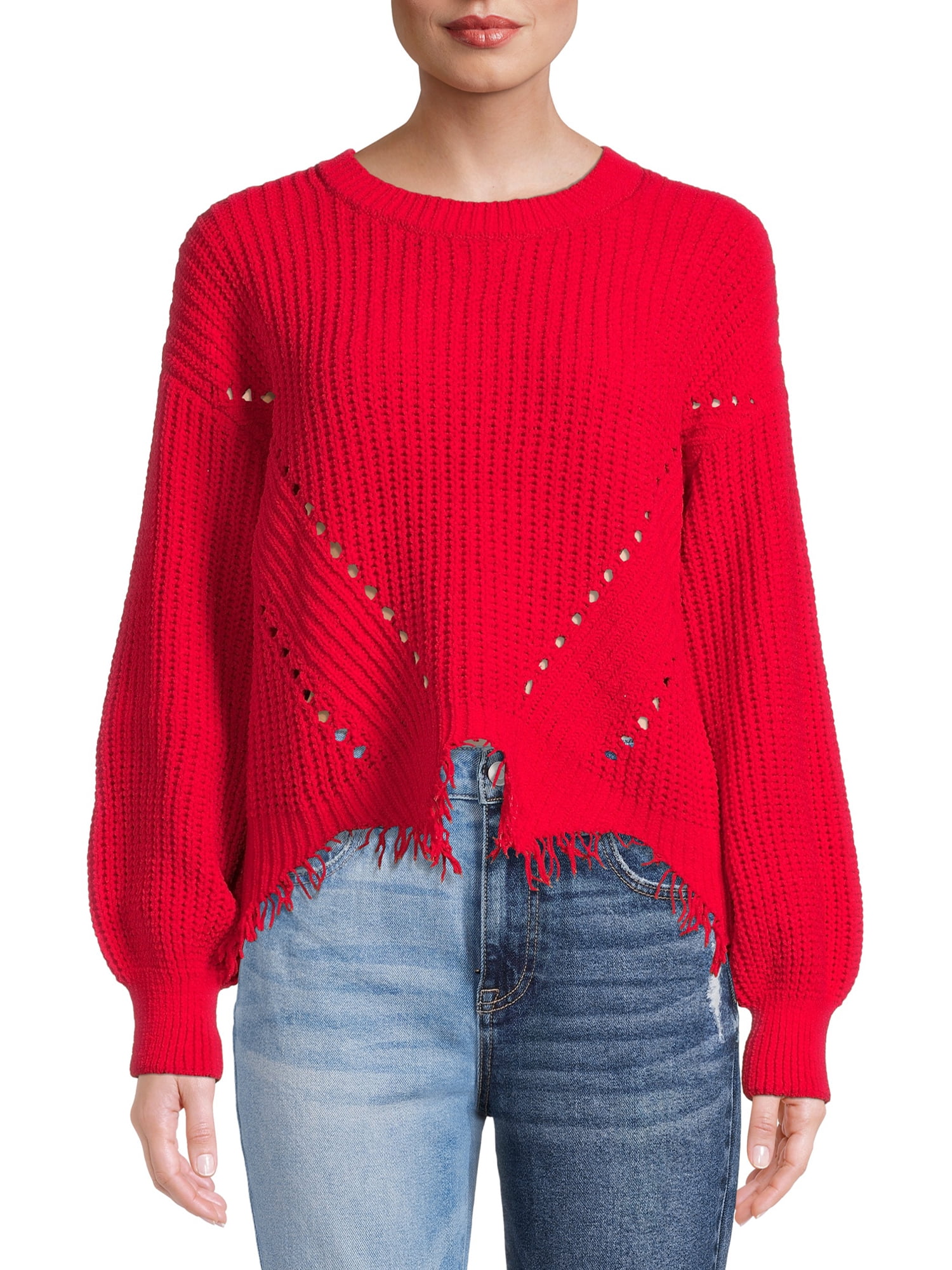 No Boundaries Juniors' Distressed Chenille Pullover Top - Walmart.com