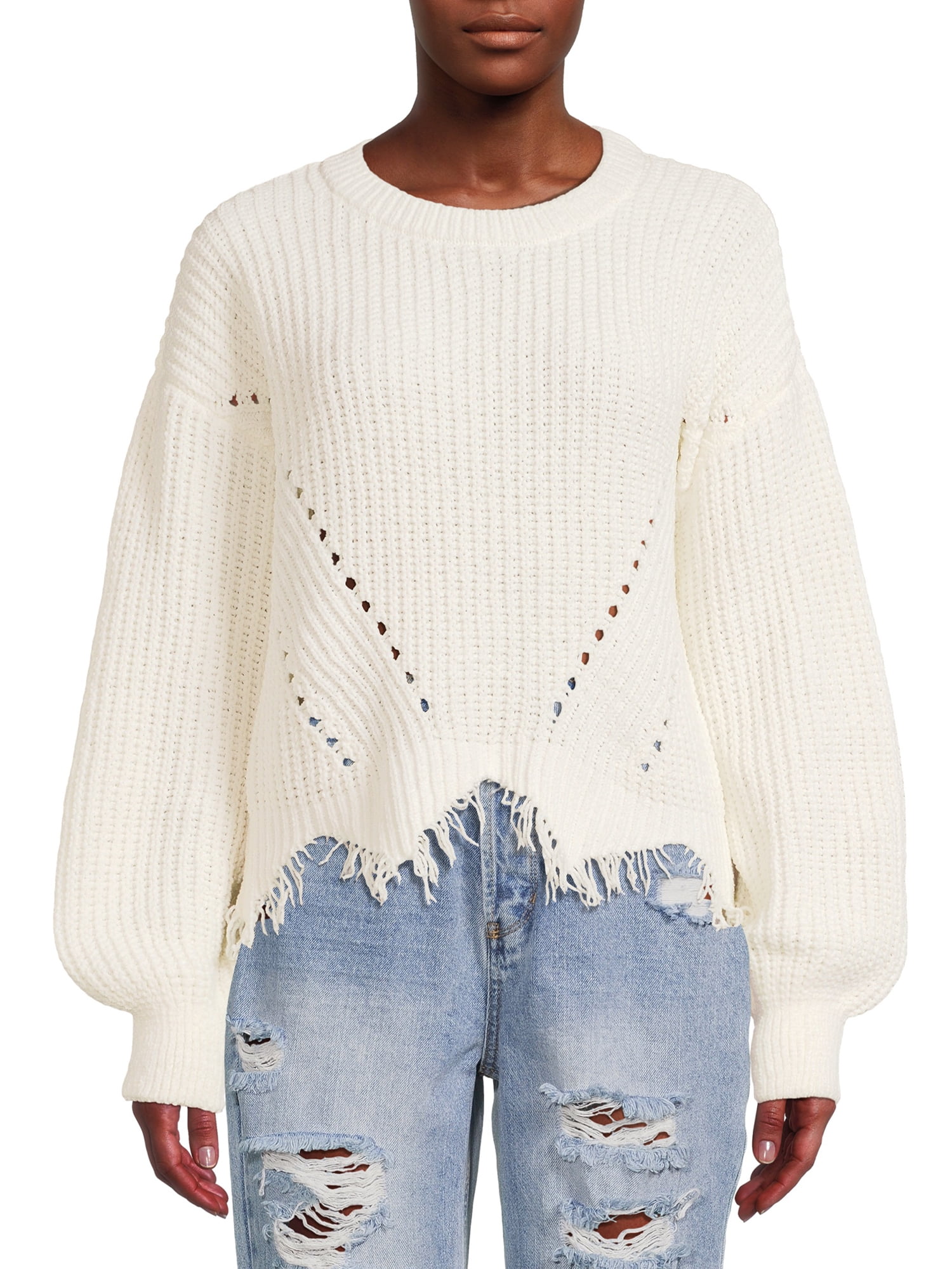 No Boundaries Juniors' Distressed Chenille Pullover Top - Walmart.com
