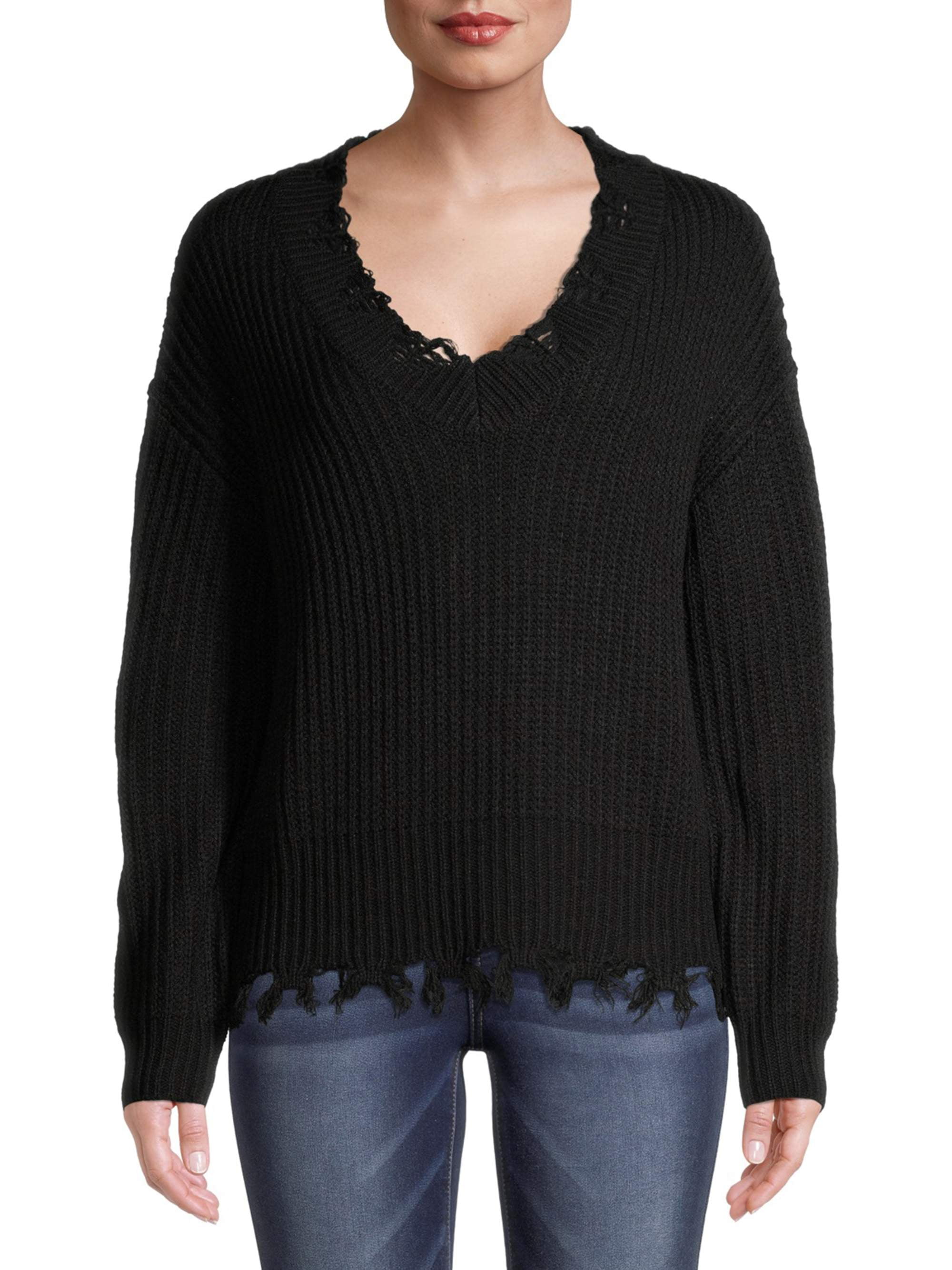 No Boundaries Juniors' Distressed Pullover Sweater - Walmart.com