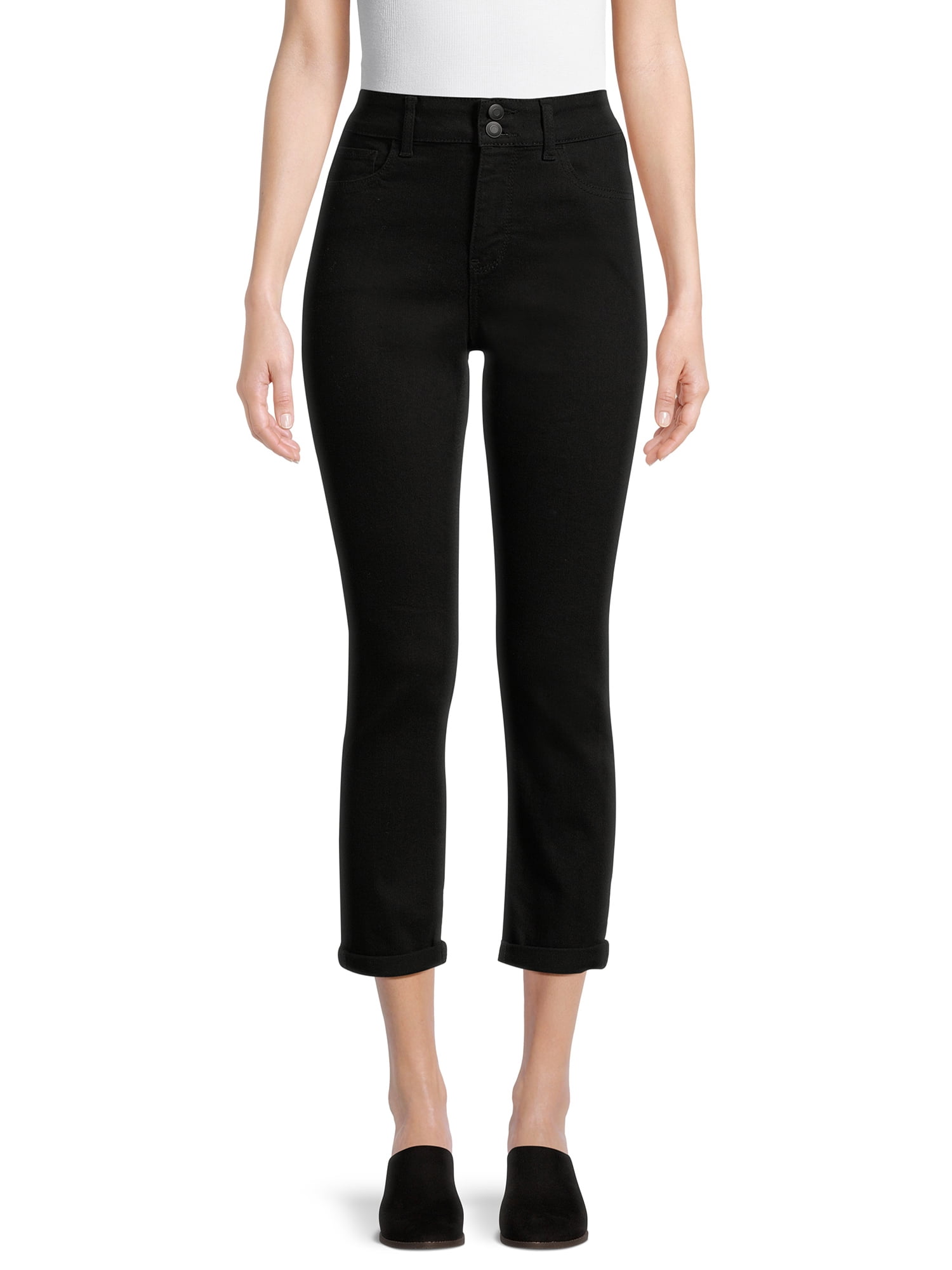 No Boundaries Double Button Cropped Shaping Jeans, 29" Inseam, Women's ...
