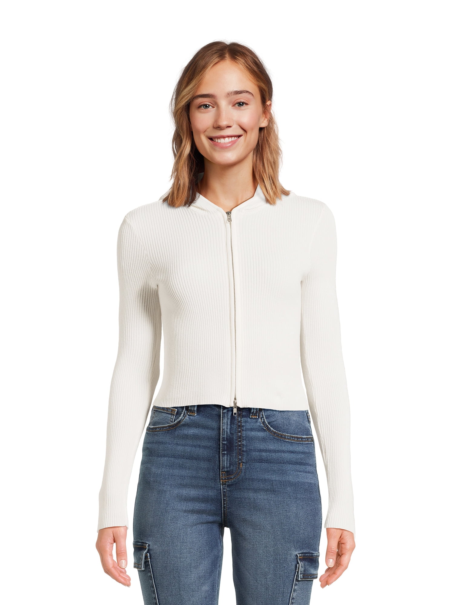 No Boundaries Juniors Double Zip Hooded Sweater, XS-XXXL, Cotton Nylon ...