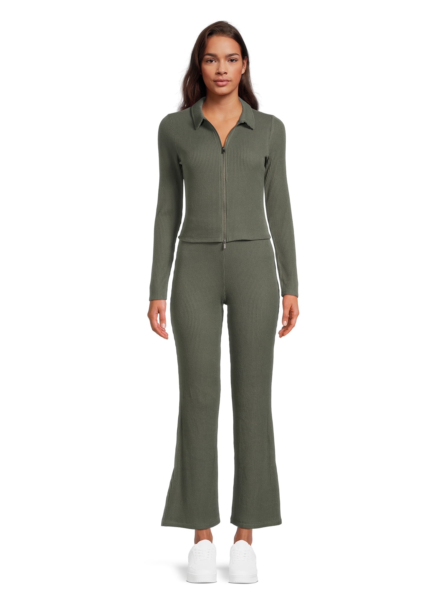 No Boundaries Juniors Double Zip Top and Pull On Flare Pants Set, 2 ...