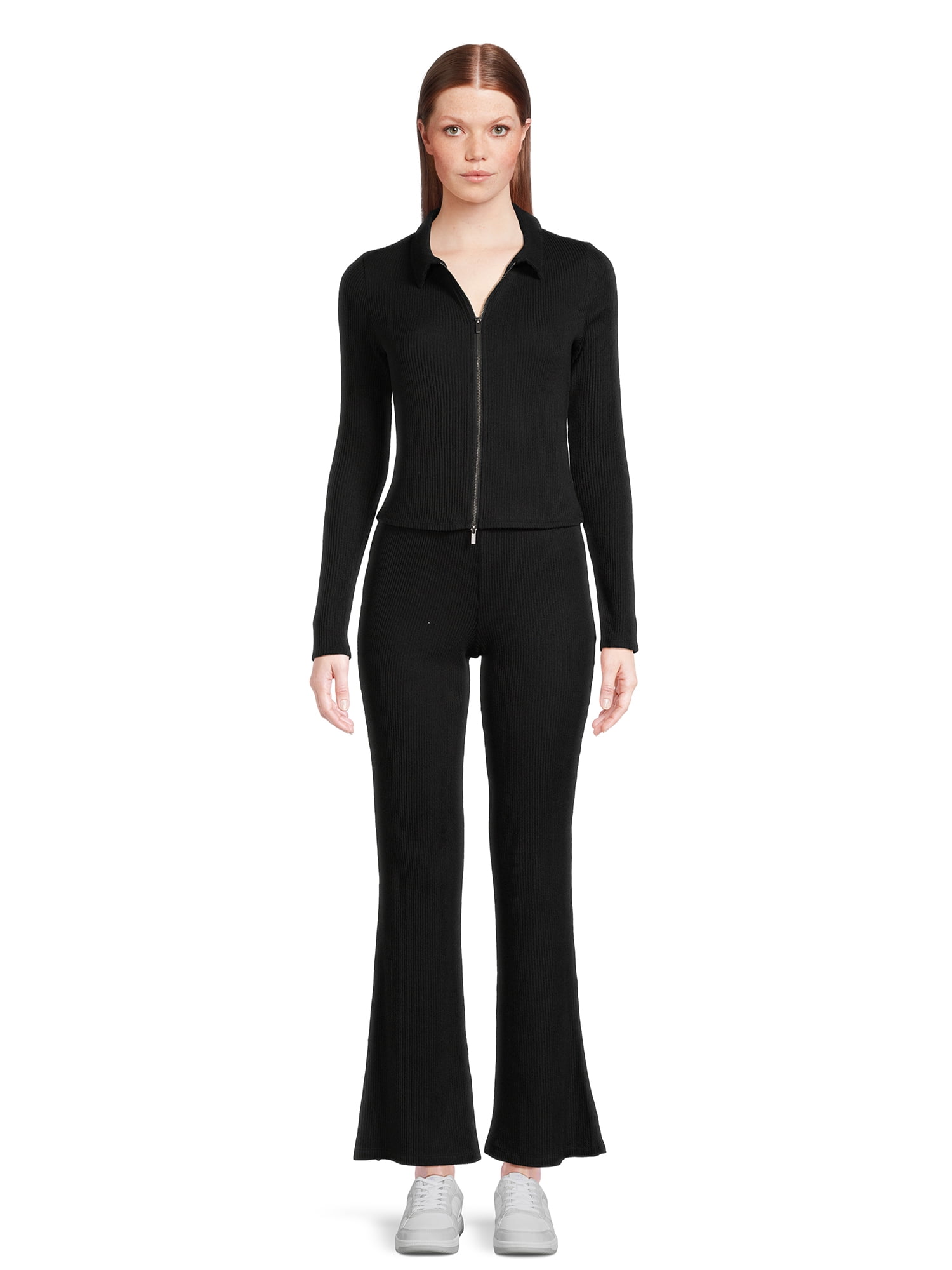 No Boundaries Juniors Double Zip Top & Flare Pants - XS-XXXL - Walmart.com
