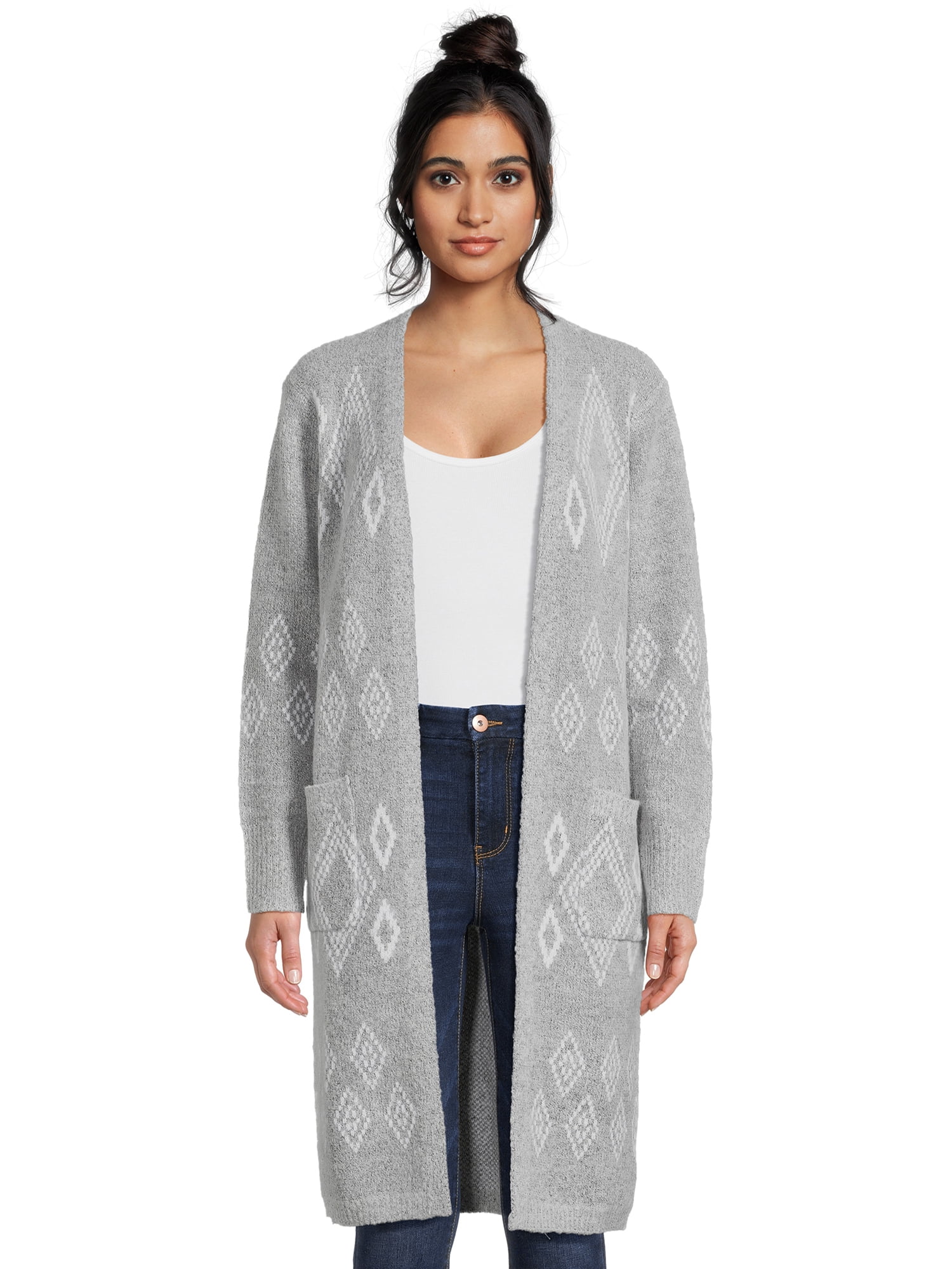 No Boundaries Juniors Duster Cardigan with Diamond Pattern, Sizes XS ...