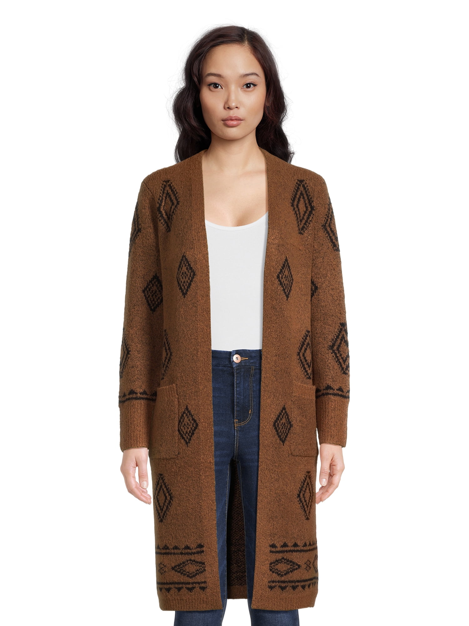 No Boundaries Juniors Duster Cardigan with Diamond Pattern, Sizes XS ...