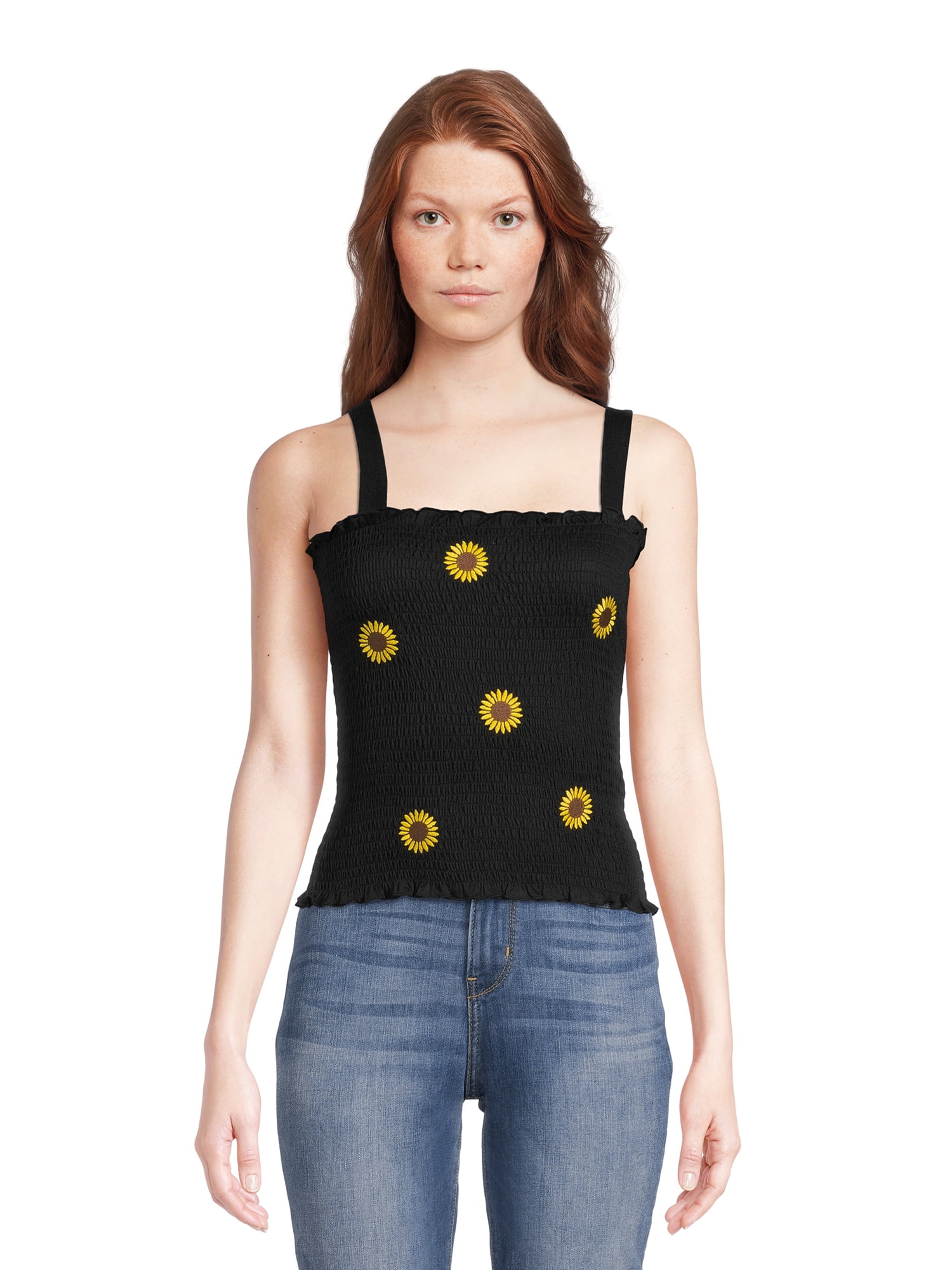 No Boundaries Juniors Embroidered Smocked Tank Top - Walmart.com