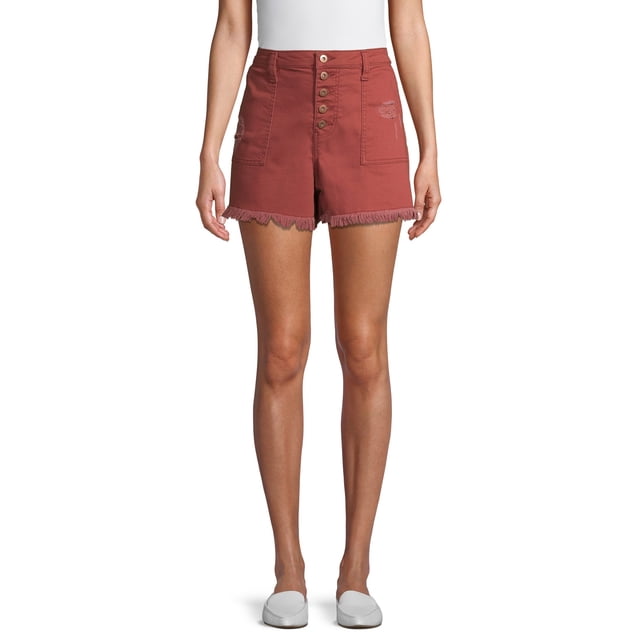 No Boundaries Juniors' Exposed Button Chop Pocket Mid-Rise Shorts ...