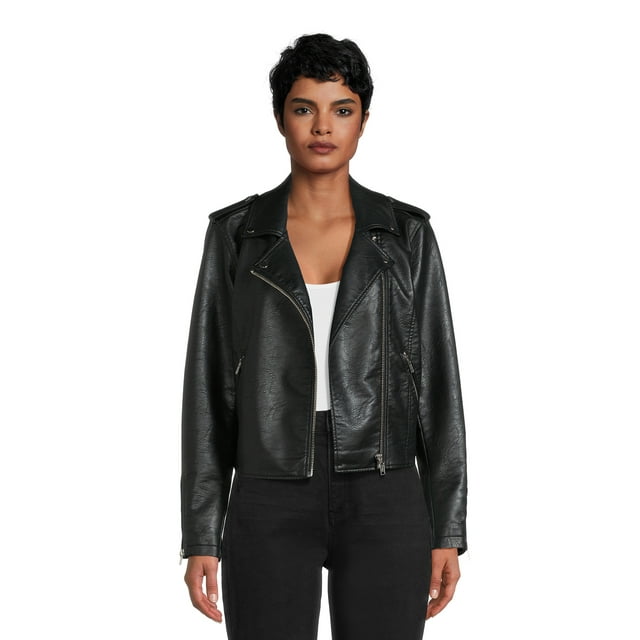 No Boundaries Juniors Faux Leather Moto Jacket - Walmart.com