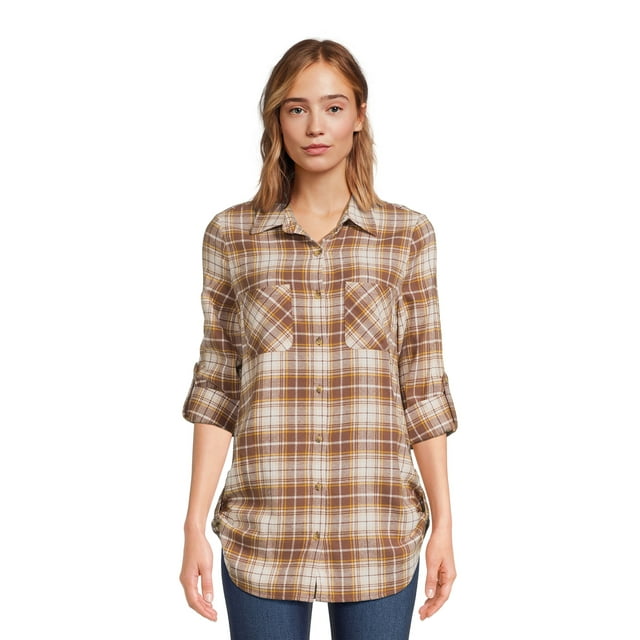 No Boundaries Juniors Flannel Shirt with Side Tabs, Sizes XS-XXXL ...