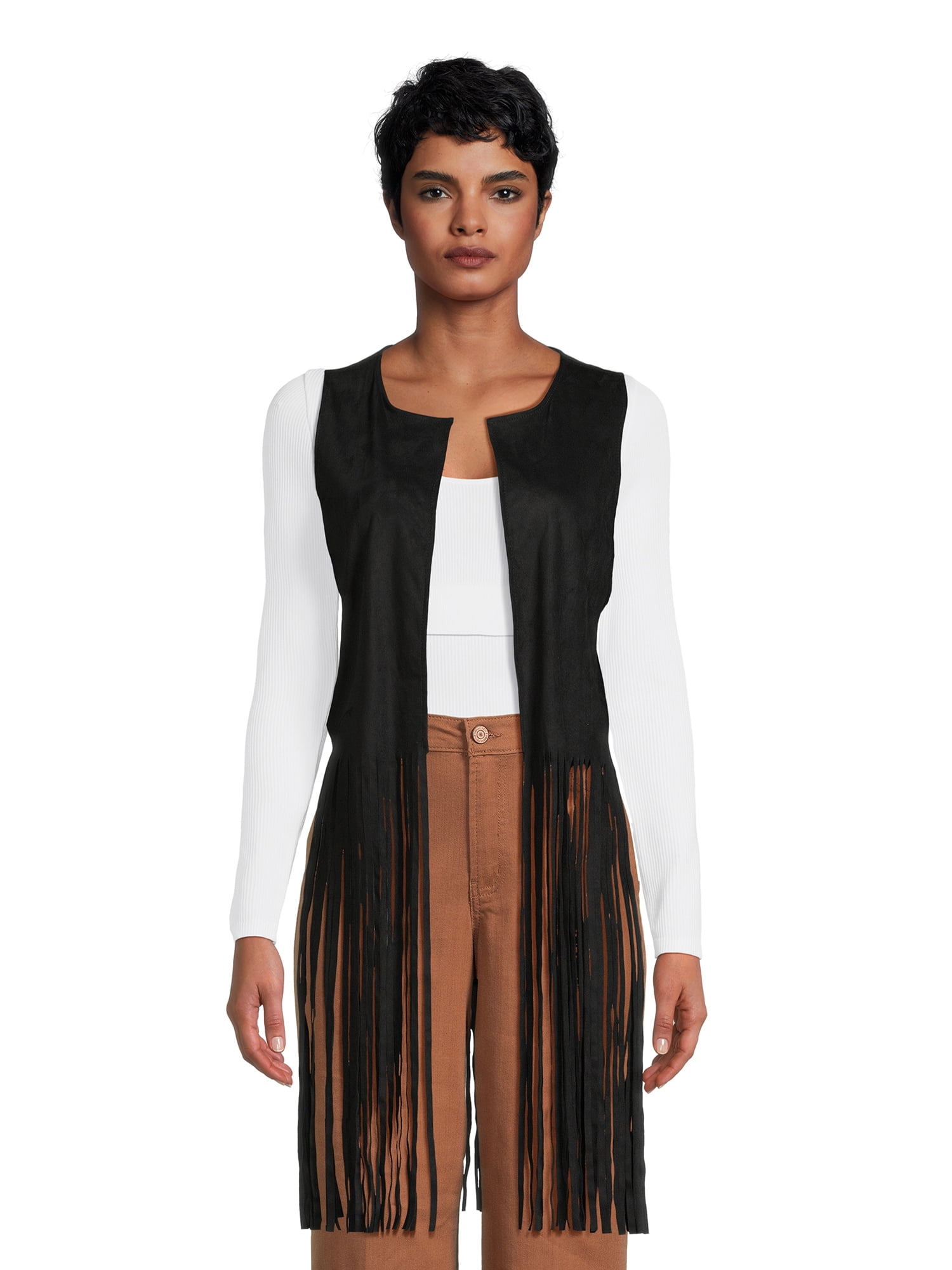 No Boundaries Juniors Fringe Layering Vest - Walmart.com