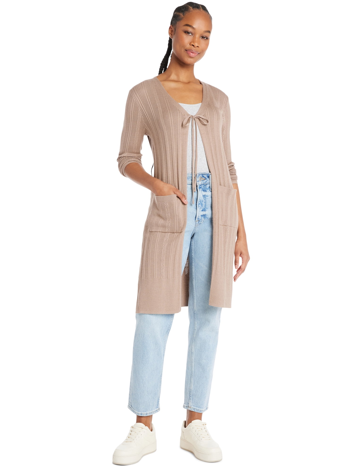 No Boundaries Juniors' Front Tie Rayon/Polyester Ribbed Duster, Sizes ...