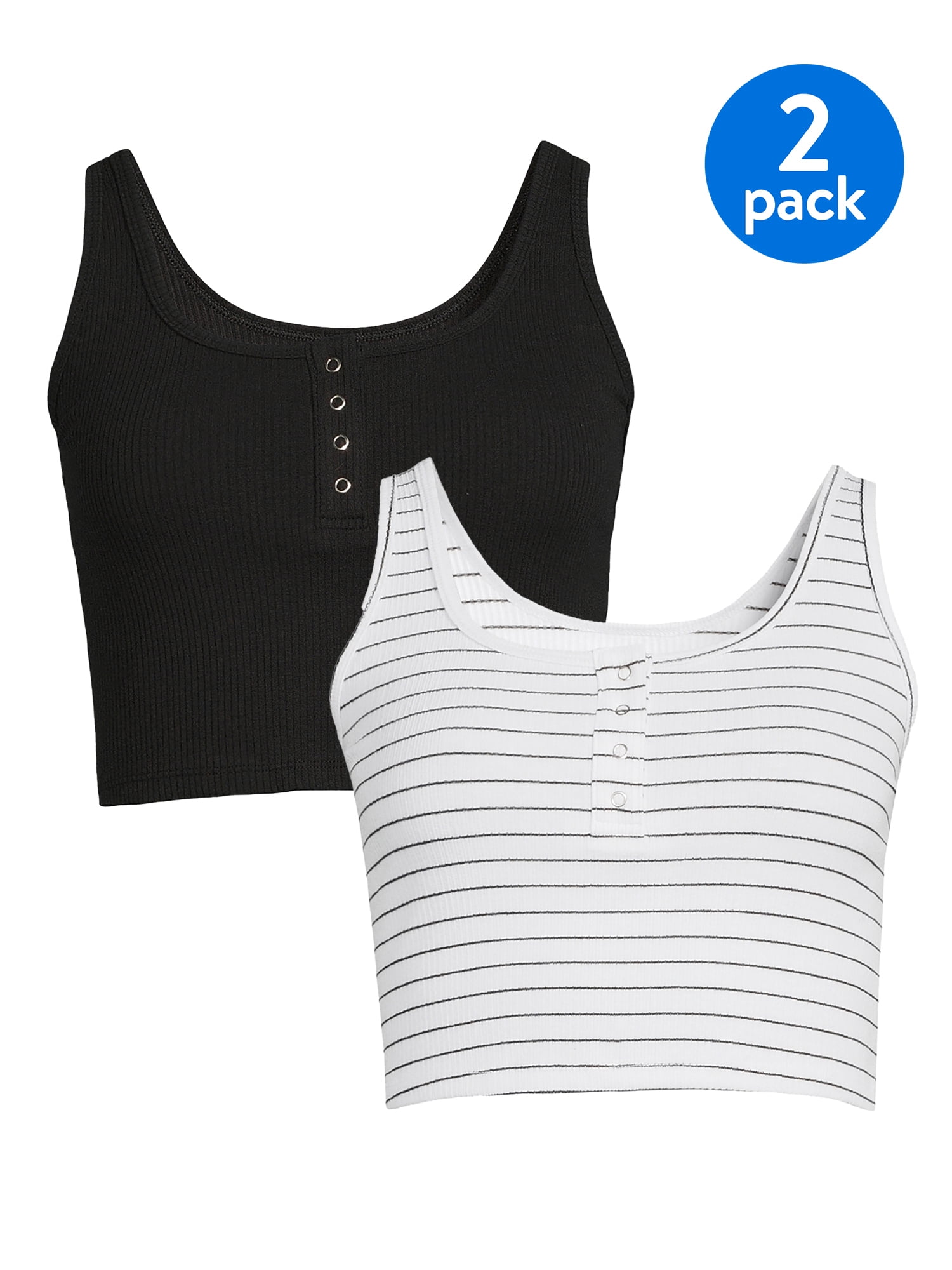 No Boundaries Juniors' Henley Crop Tank, 2 Pack - Walmart.com