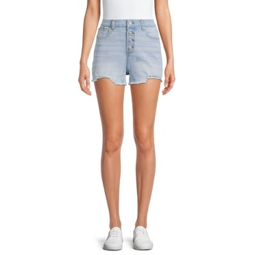 No Boundaries Juniors' Super High Rise Curvy Destructed Mom Shorts ...