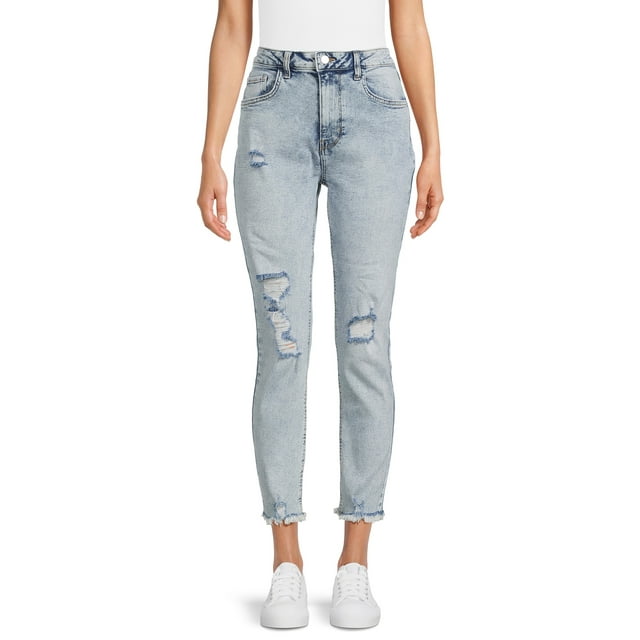 No Boundaries Juniors High Rise Mom Jeans, 27.5" Inseam, Sizes 1-21 ...