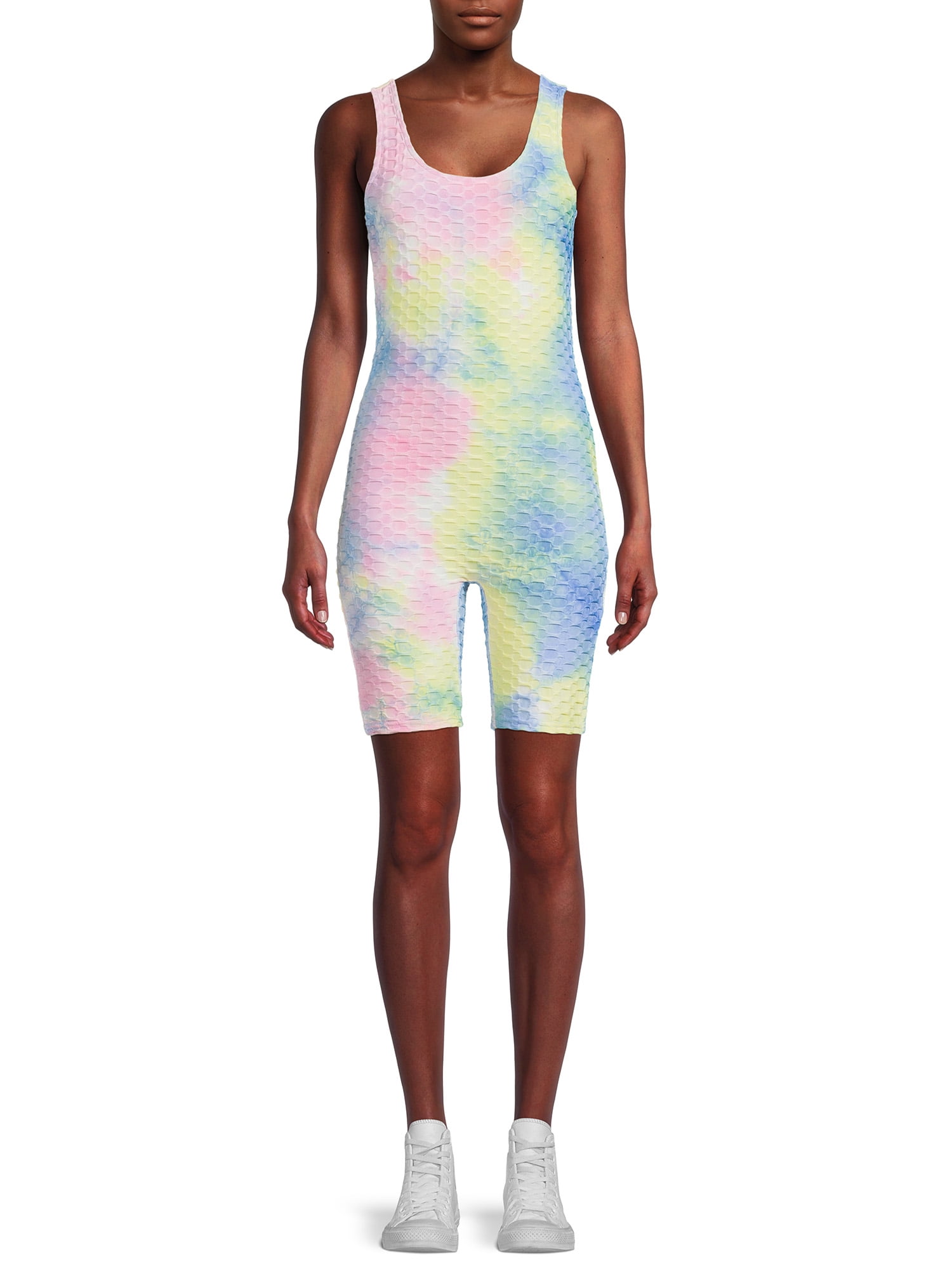 No Boundaries Juniors’ Honeycomb Bike Short Romper - Walmart.com