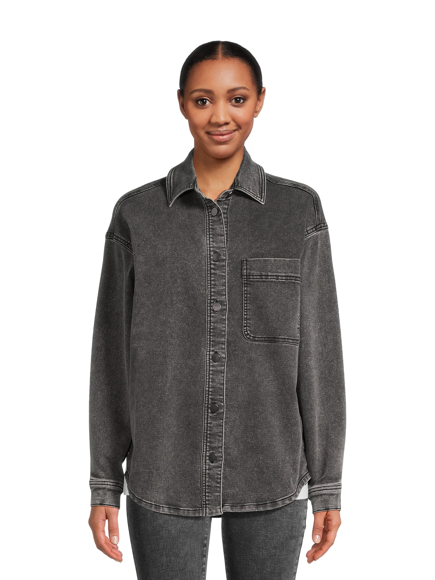 No Boundaries Juniors' Knit Shacket - Oversized Long Sleeves - Walmart.com