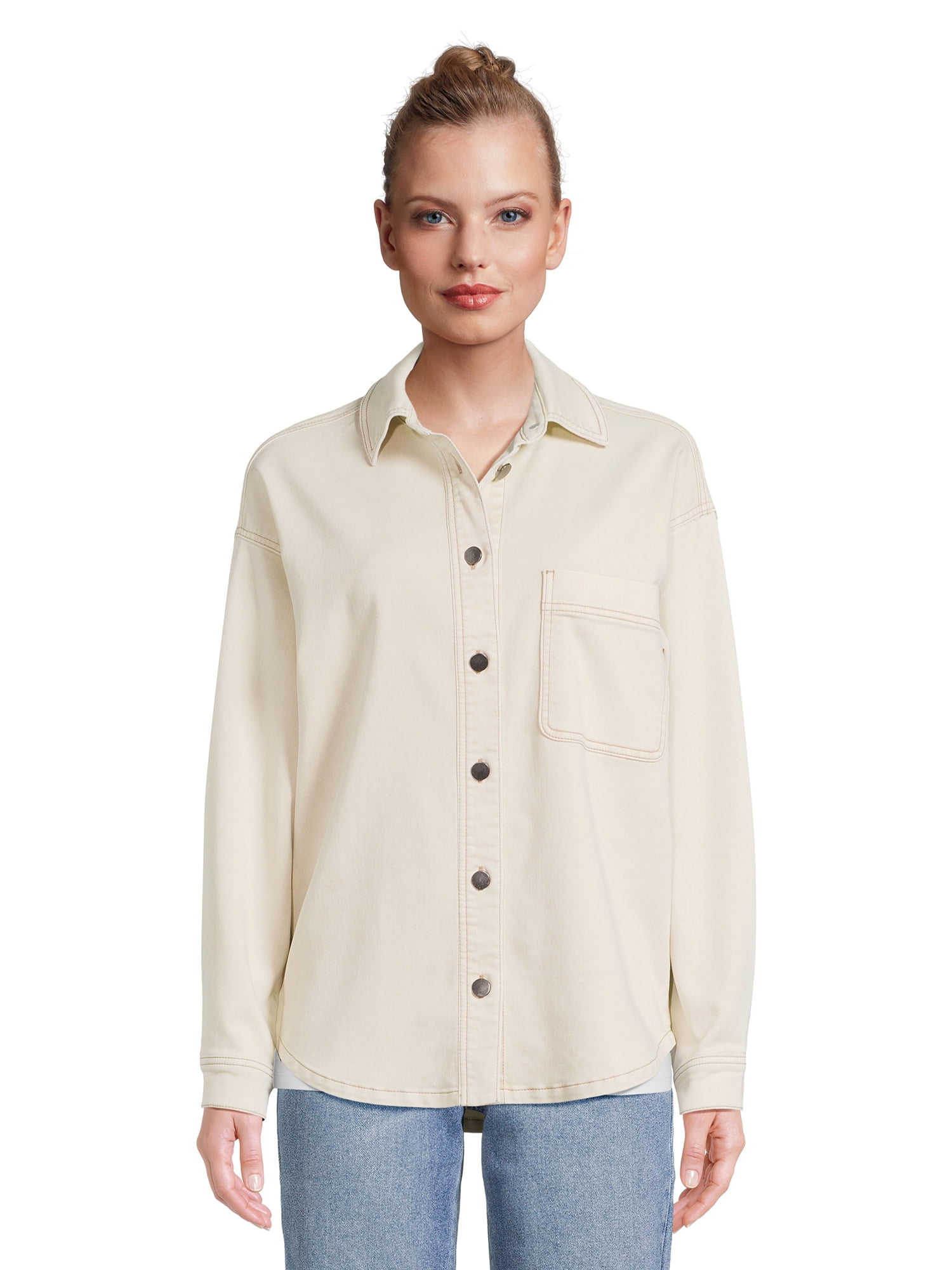 No Boundaries Juniors' Knit Shacket with Long Sleeves, Sizes XS-XXXL ...