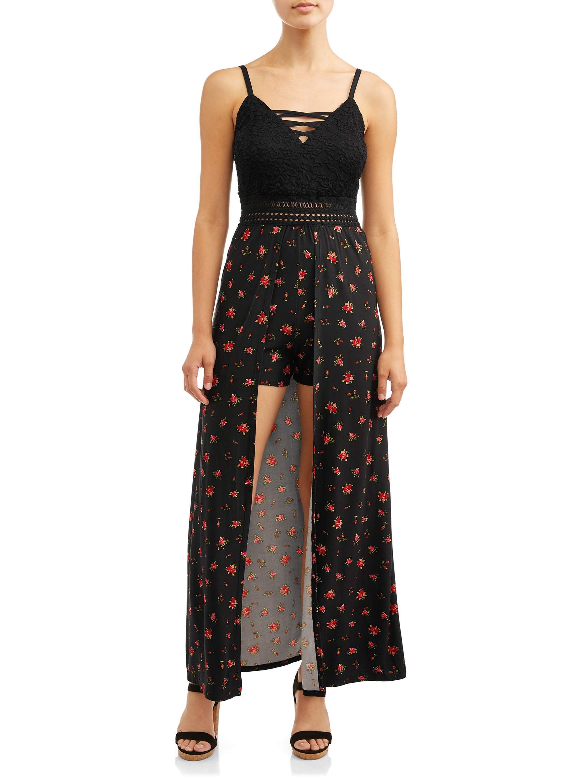 No Boundaries Juniors' Lace Maxi Walk Thru Dress - Walmart.com