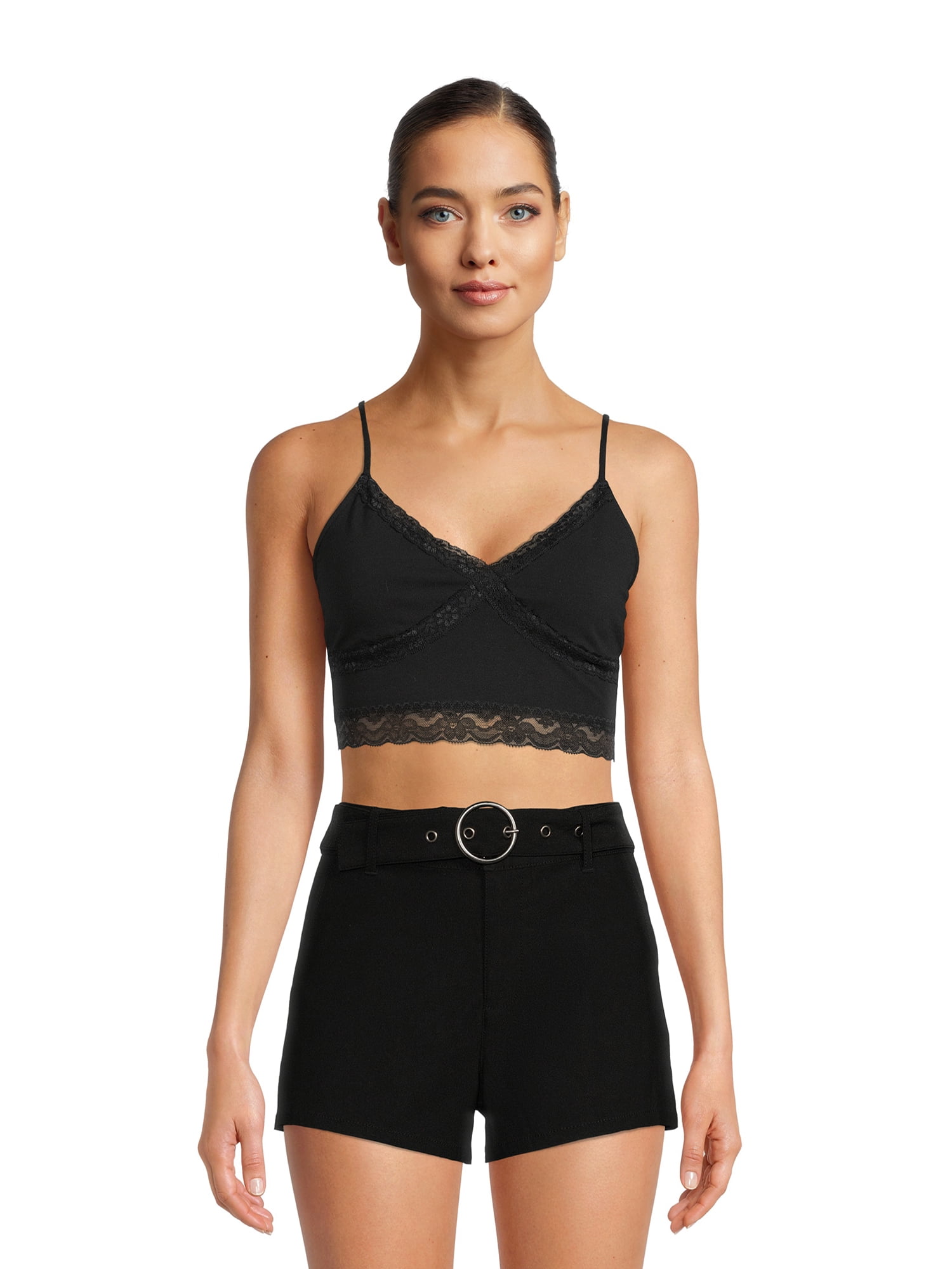 No Boundaries Junior's Lace Trim Brami Top - Walmart.com