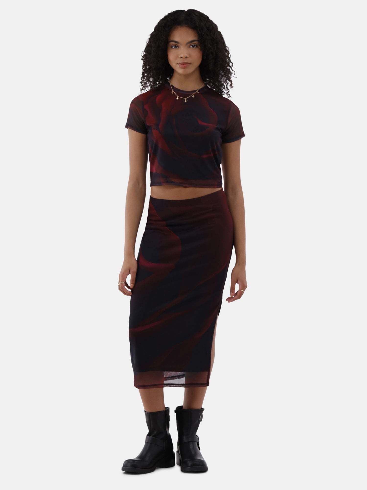 No Boundaries Mesh Top and Skirt Set, 2-Piece, Women’s and Women’s Plus - Walmart.com
