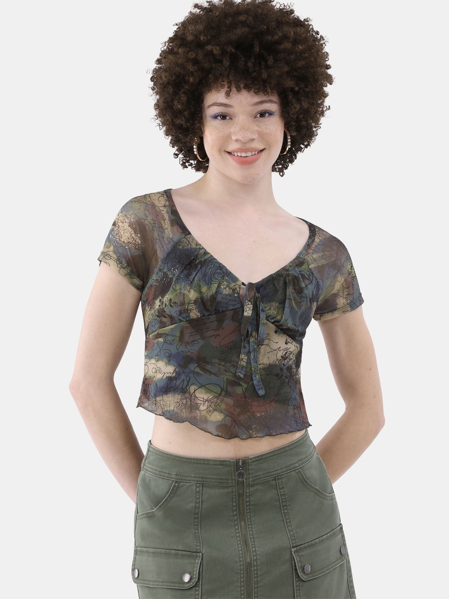 No Boundaries Cropped Mesh Top - Lightweight Style - Walmart.com