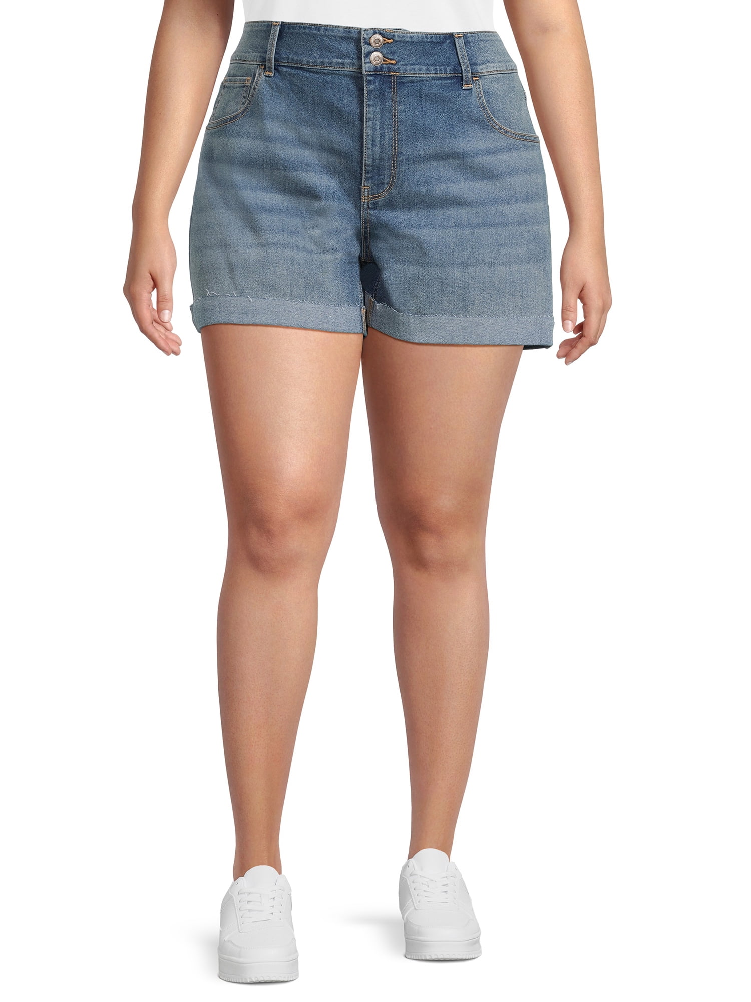No Boundaries Midrise Button Shorts - Stretch Denim - Walmart.com